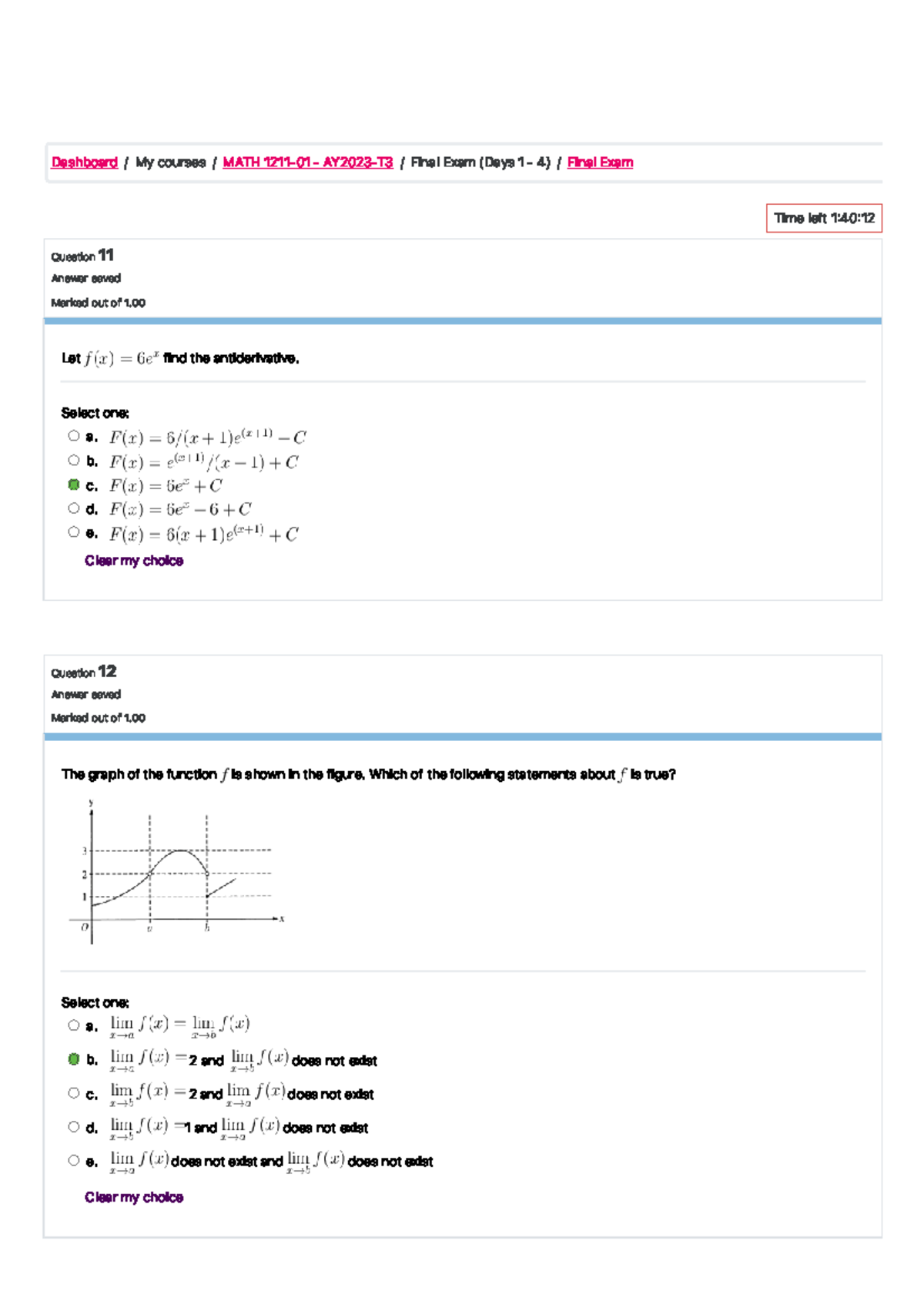 Final Exam (page 2 of 3) - Question 11 Answer saved Marked out of 1. 00 ...