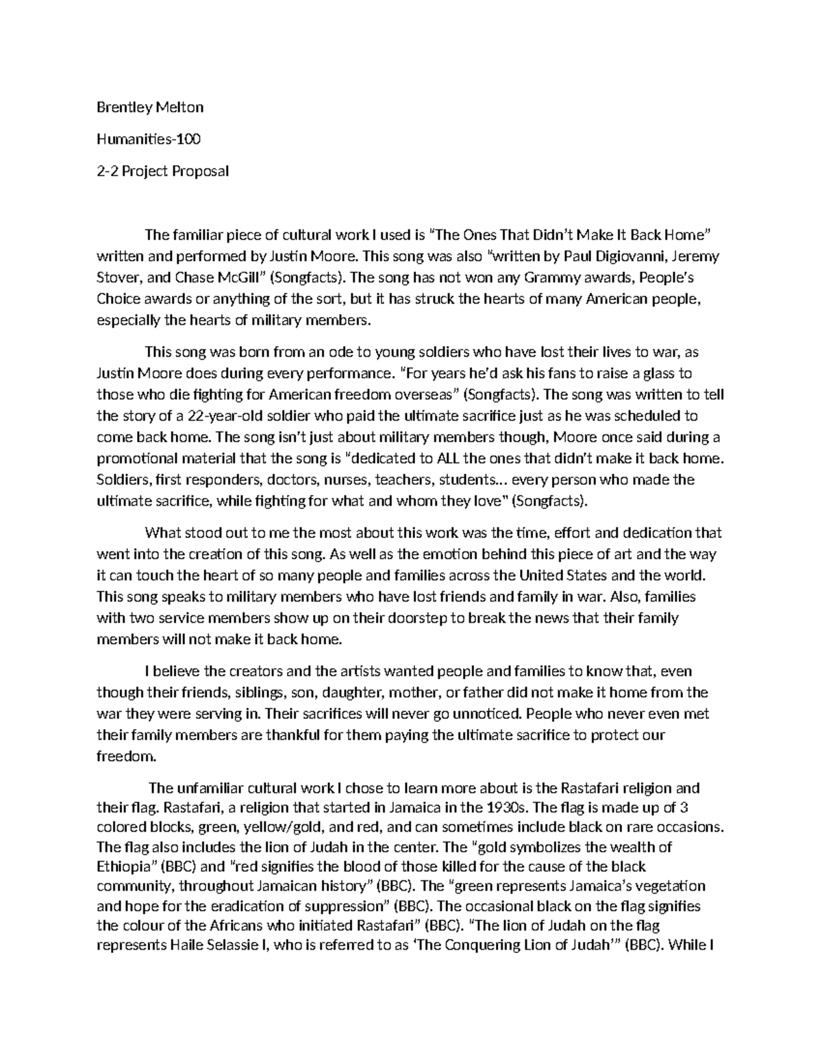HUM-100 4-2 Project Draft - Brentley Melton Humanities- 2-2 Project ...