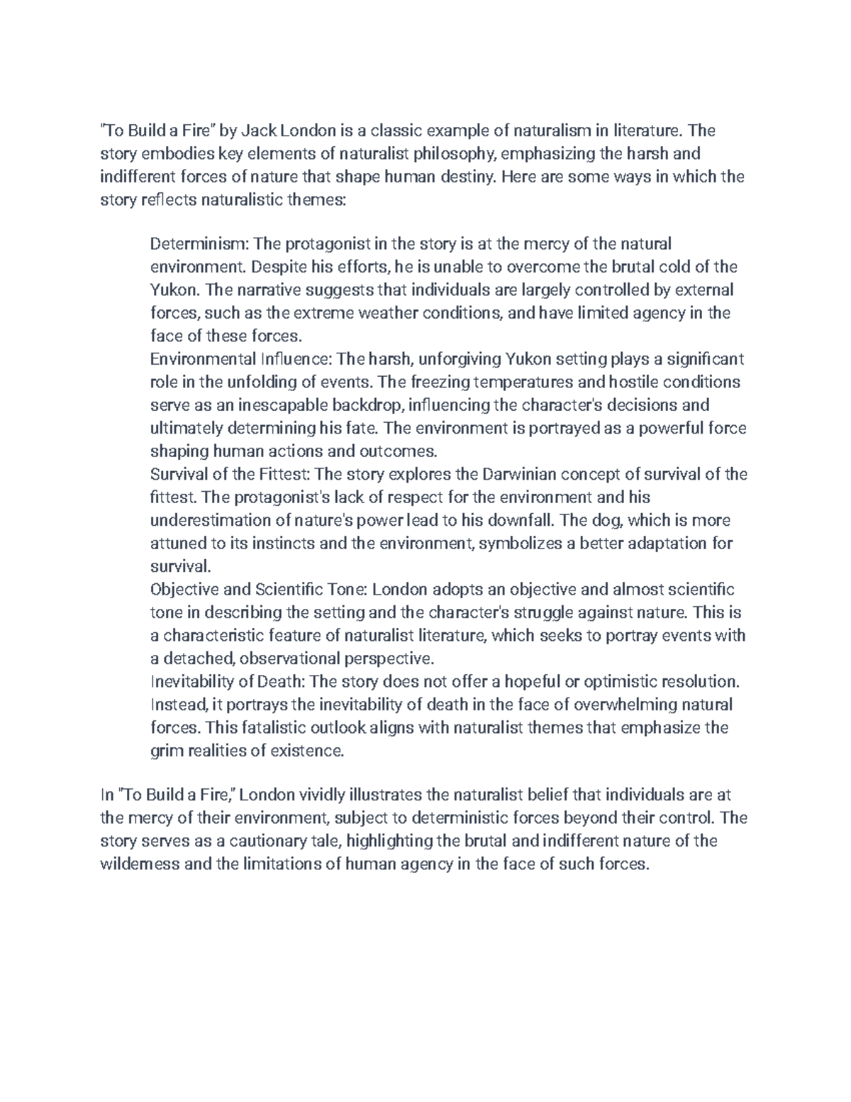 Realism and Naturalism - "To Build a Fire" by Jack London is a classic ...