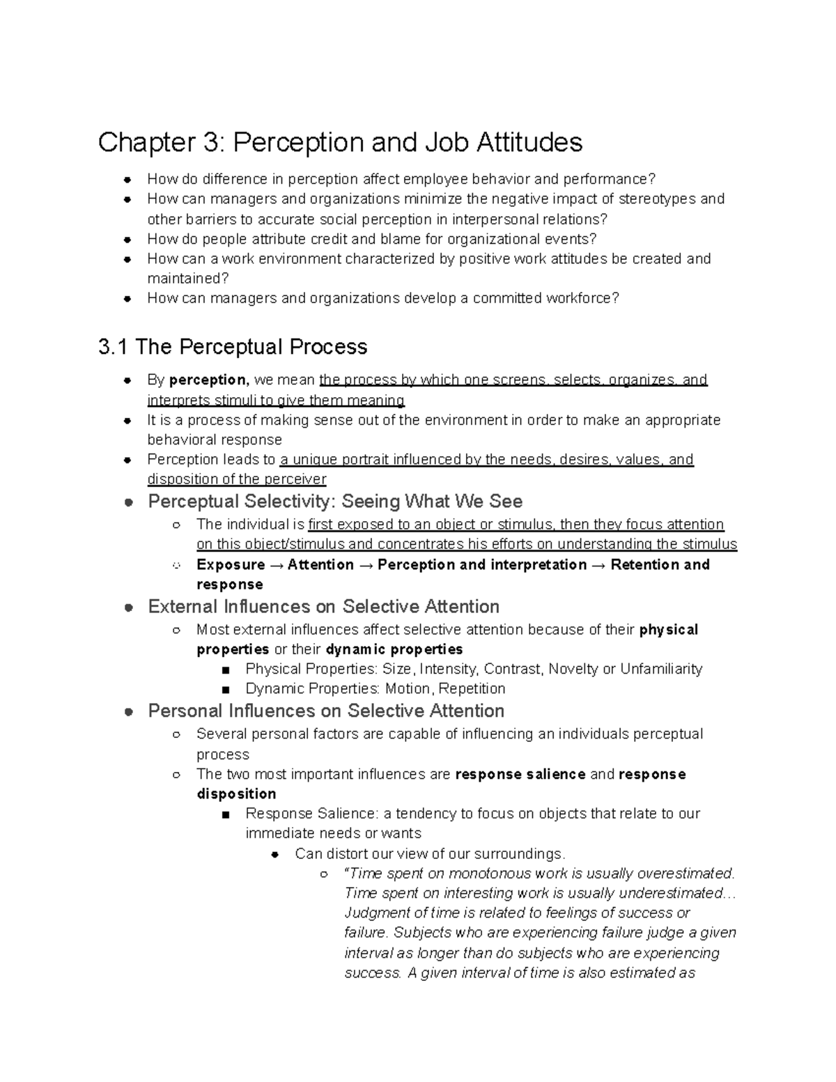 MGMT302 Chapter 3 - Chapter 3: Perception and Job Attitudes How do ...