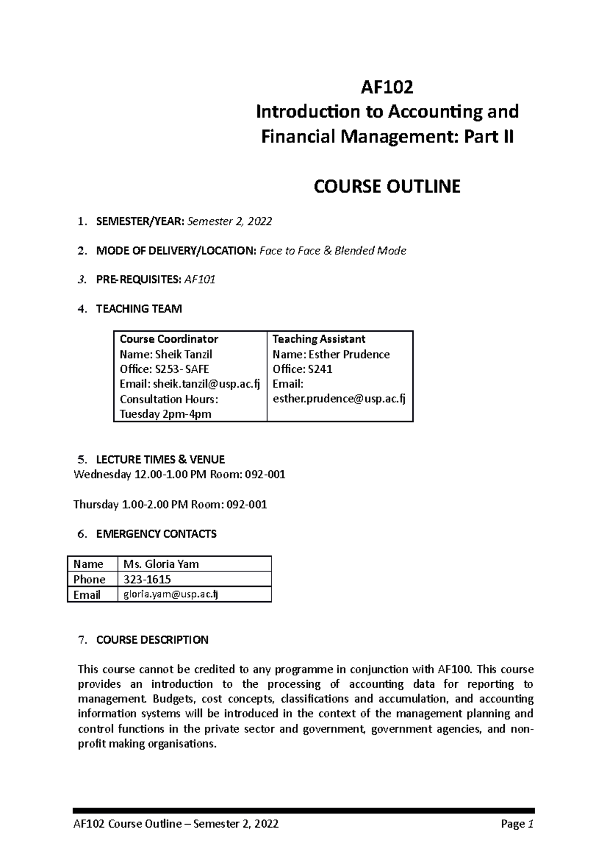 AF102 Course Outline - AF Introduction to Accounting and Financial ...