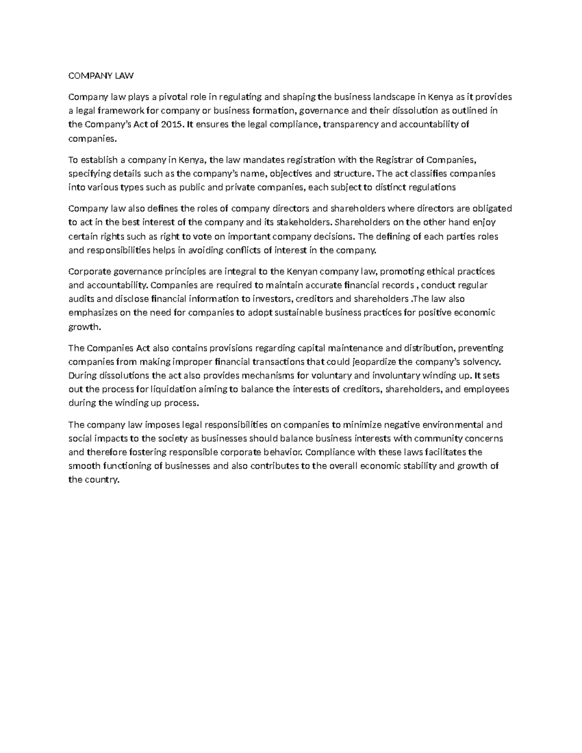 amazing staff i camw - COMPANY LAW Company law plays a pivotal role in ...