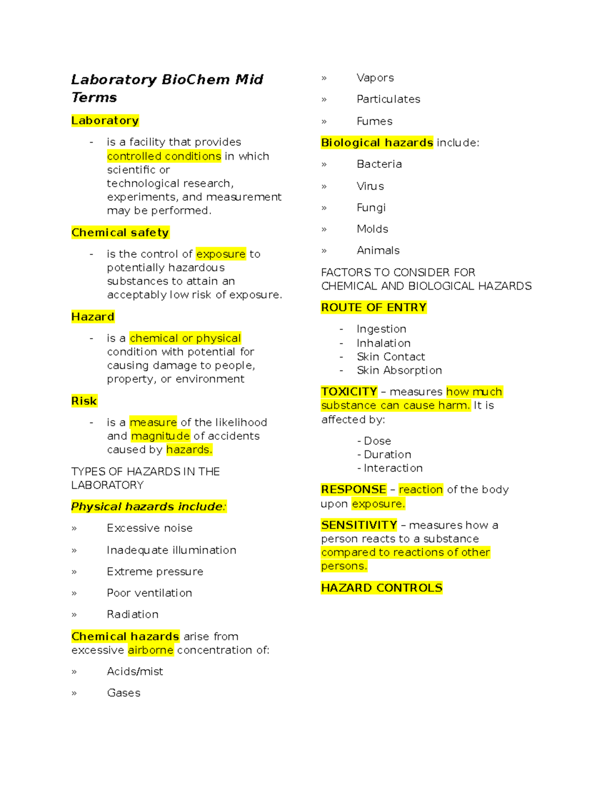Laboratory Bio Chem Mid Terms - Laboratory BioChem Mid Terms Laboratory ...