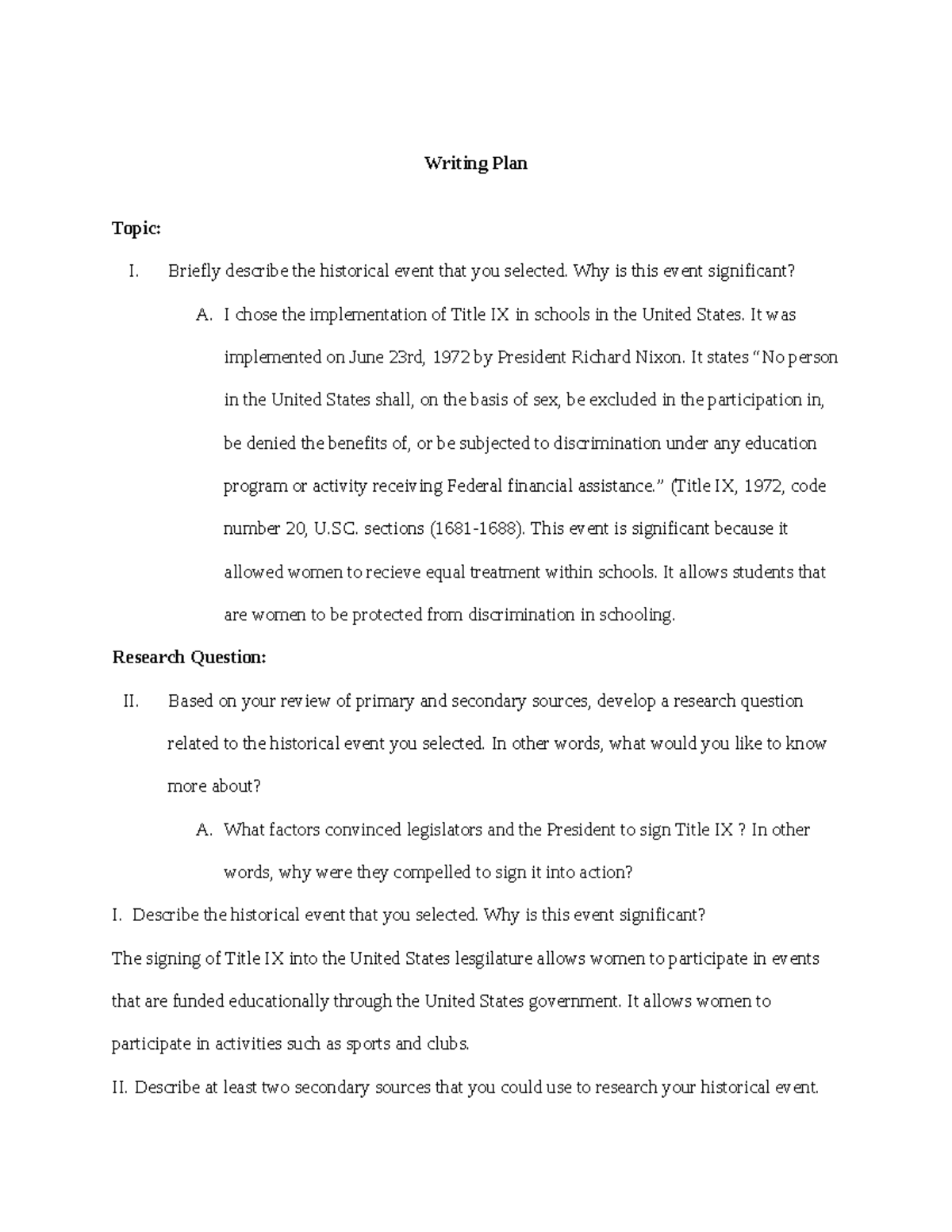 Trinity Hutchison-Writing Plan - Writing Plan Topic: I. Briefly ...