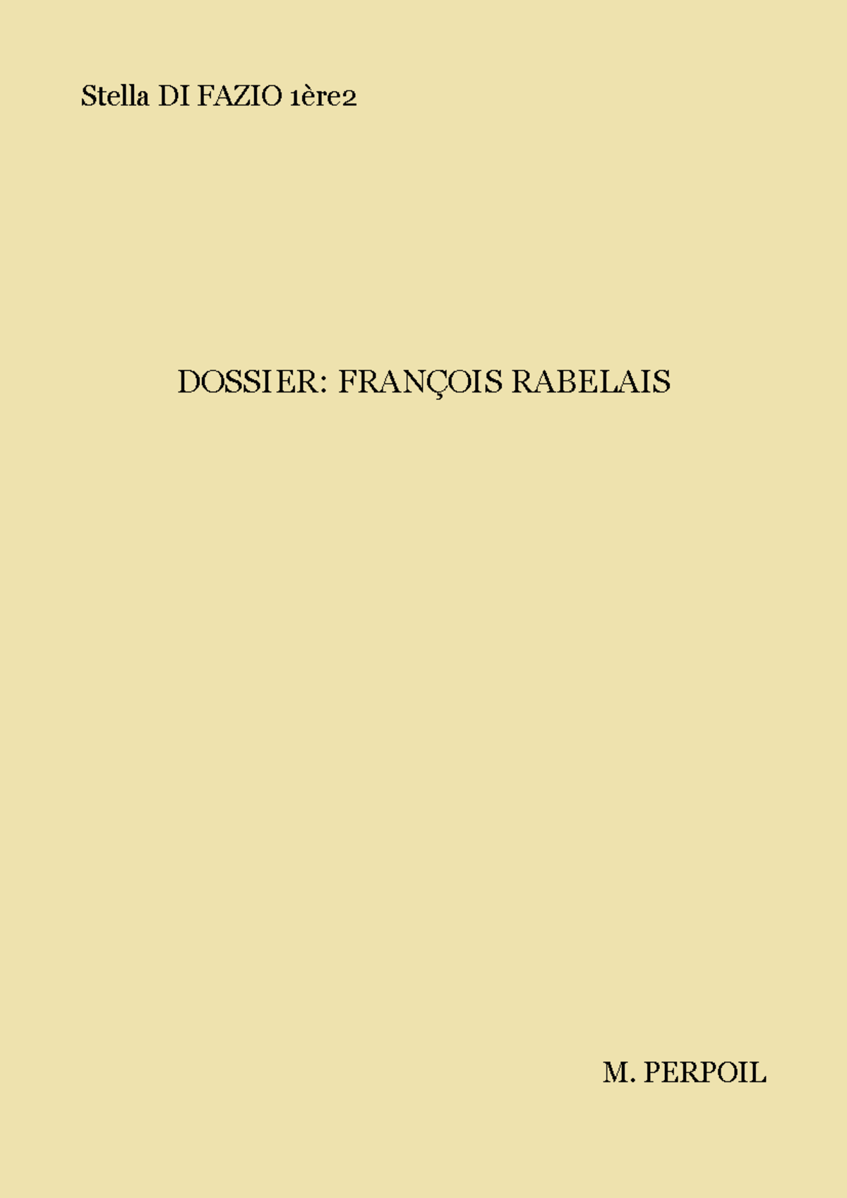 Rabelais - Fiche de lecture sur Gargantua - Stella DI FAZIO 1ère ...