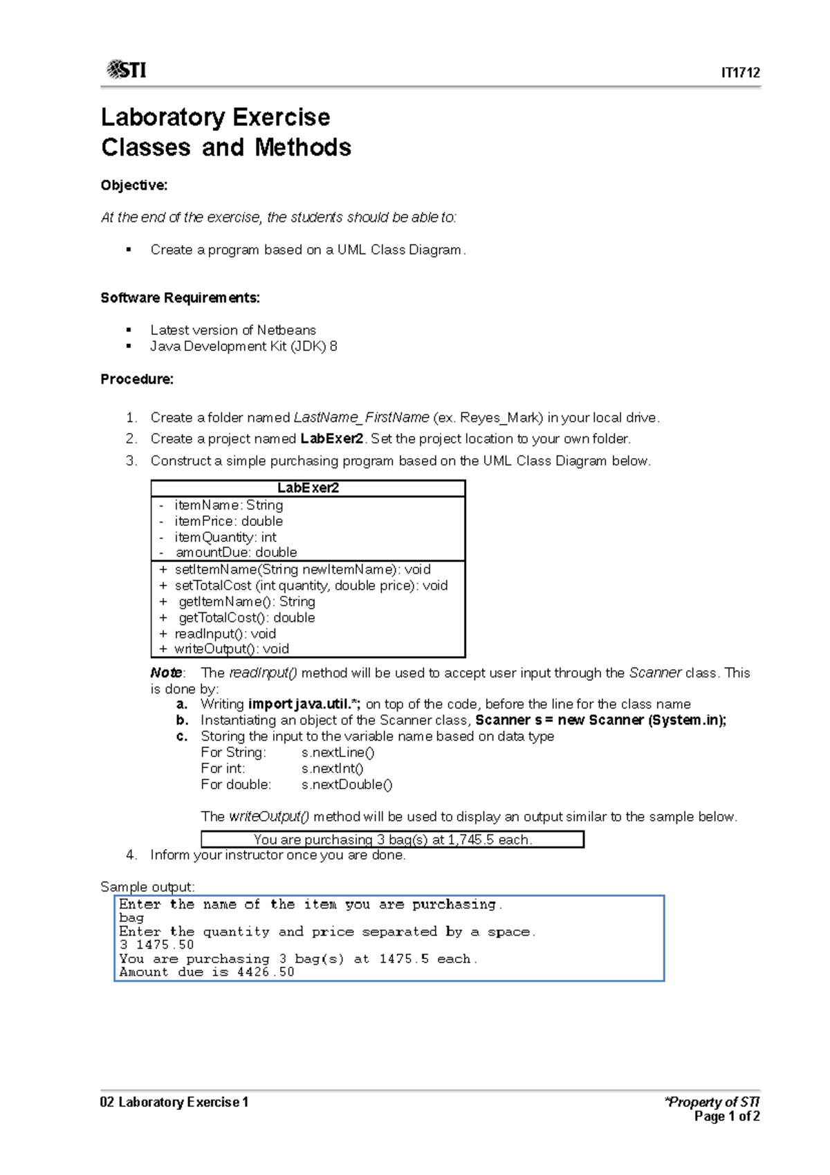 02 Laboratory Exercise 1(14) - IT 02 Laboratory Exercise 1 *Property of STI Page 1 of 2 ...