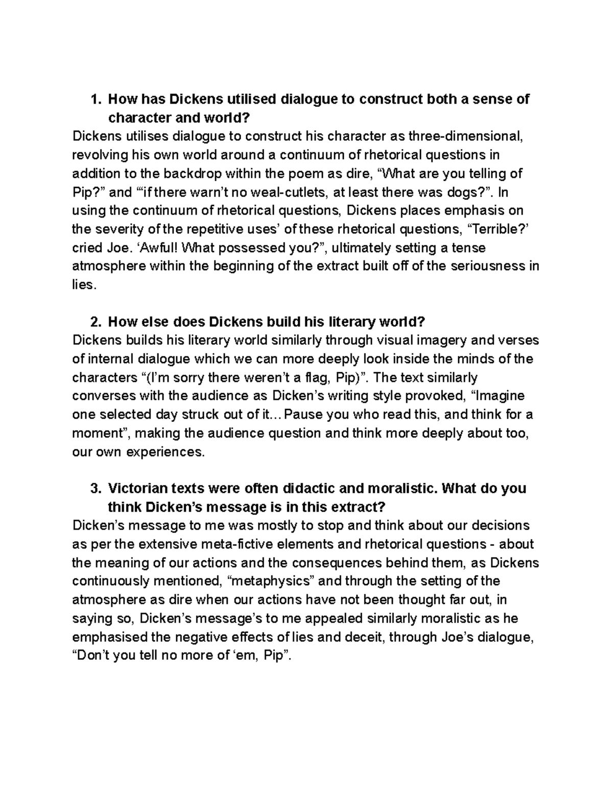 Great Expectations HW - How has Dickens utilised dialogue to construct ...