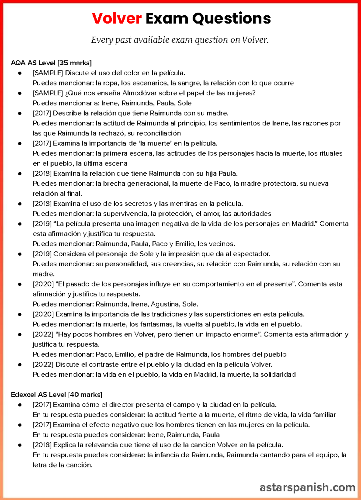 Volver Every Question Ever - astarspanish Every past available exam ...