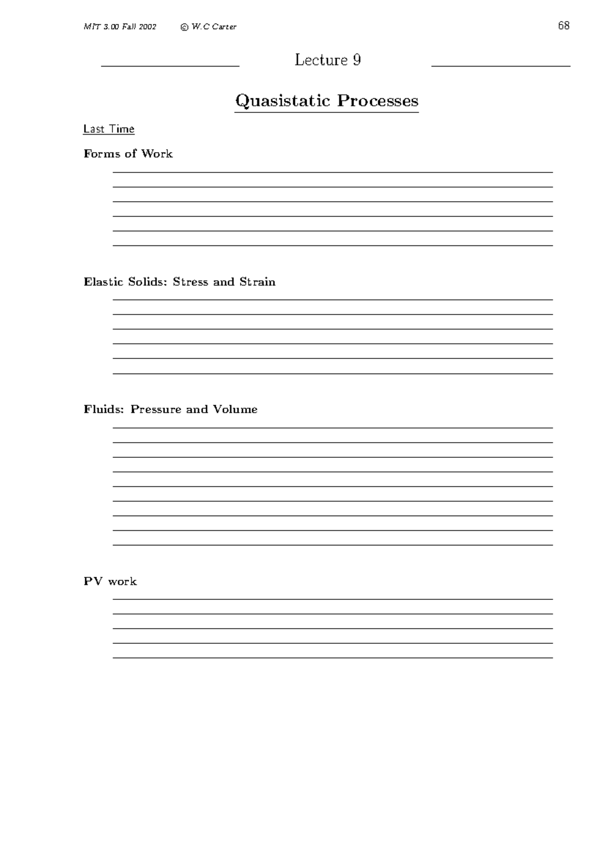 Quasi static Processes - Lecture 9 Quasistatic Processes Last Time ...