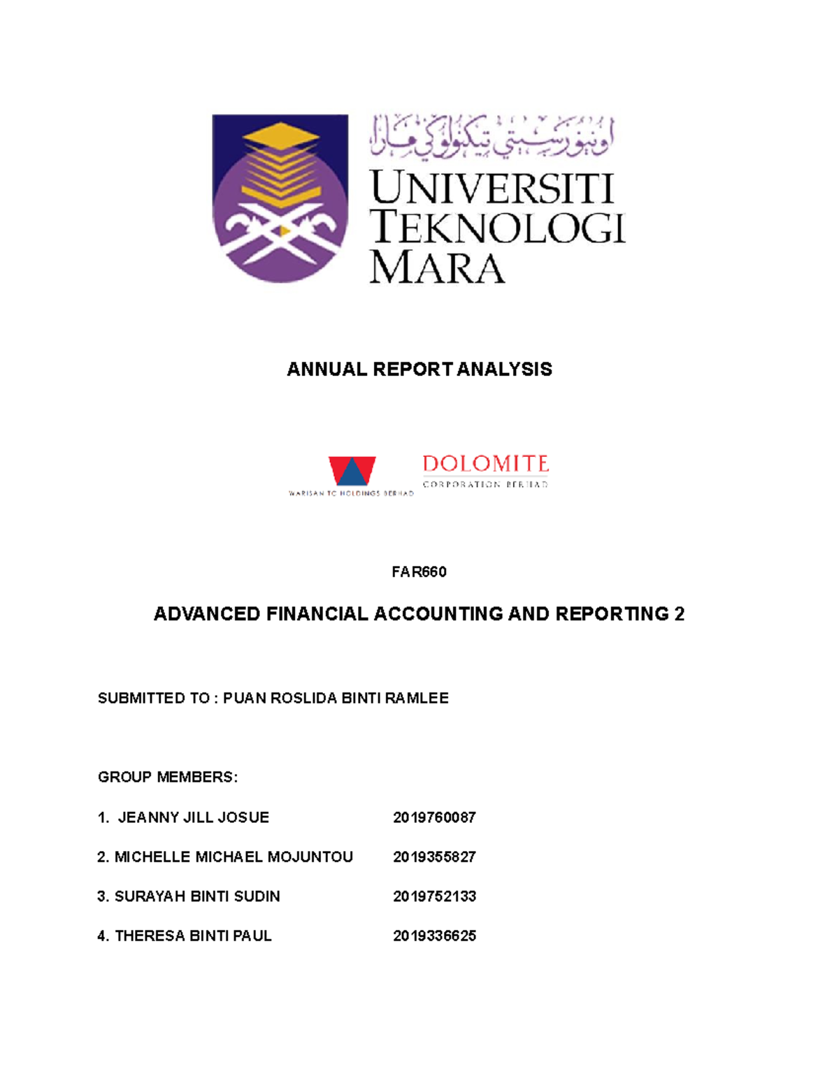 Group Assignment Far 660 Annual Report Analysis Far Advanced