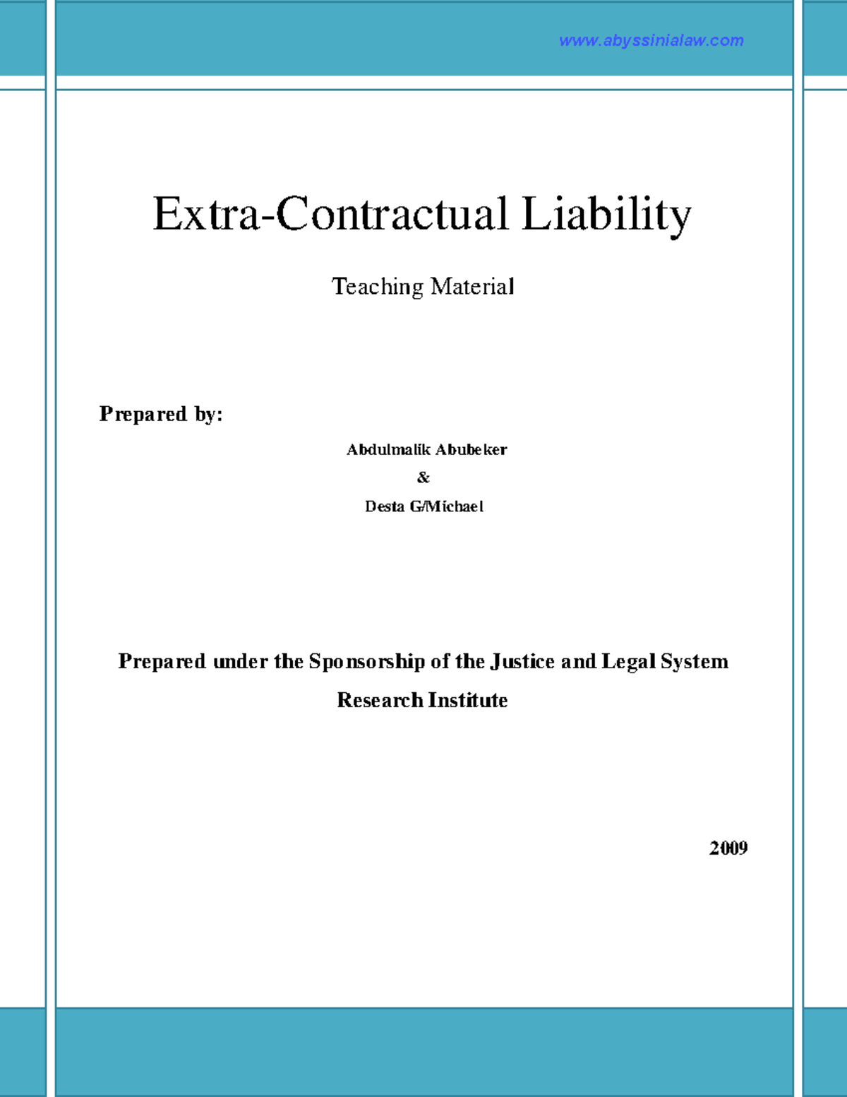 Extra contractual Liability - Tort Law - Extra-Contractual Liability ...