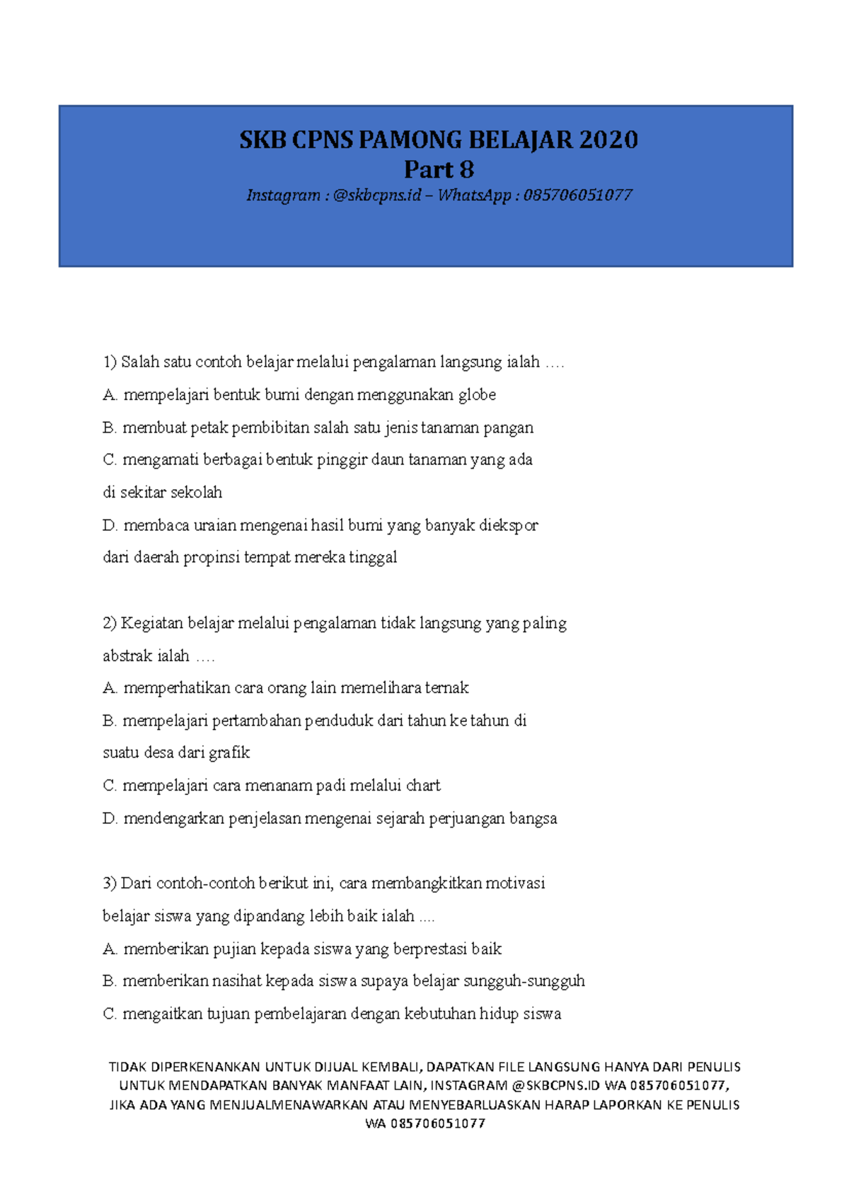 SKB CPNS Pamong Belajar 2020 Part 8 - TIDAK DIPERKENANKAN UNTUK DIJUAL KEMBALI, DAPATKAN FILE ...