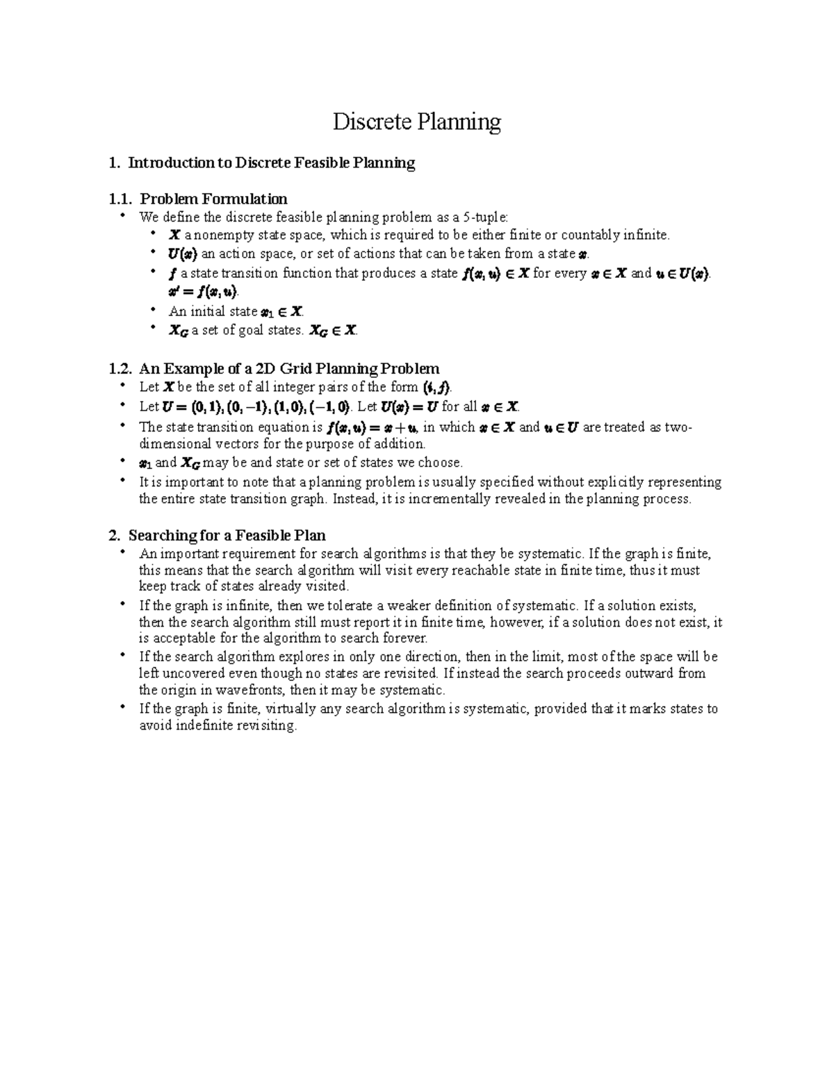 Discrete Planning - Introduction to Discrete Feasible Planning 1 ...