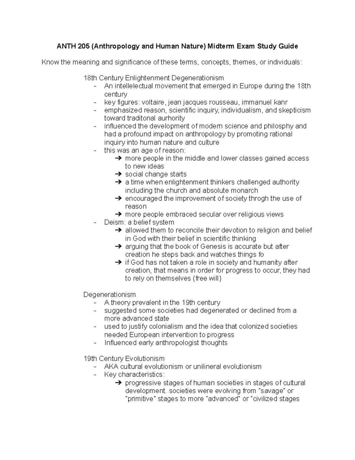 ANTH 205 midterm exam study guide - ANTH 205 (Anthropology and Human ...