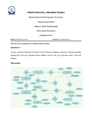 Assignment 1 - Data Warehouseing - Bahria University Lahore Campus Data ...