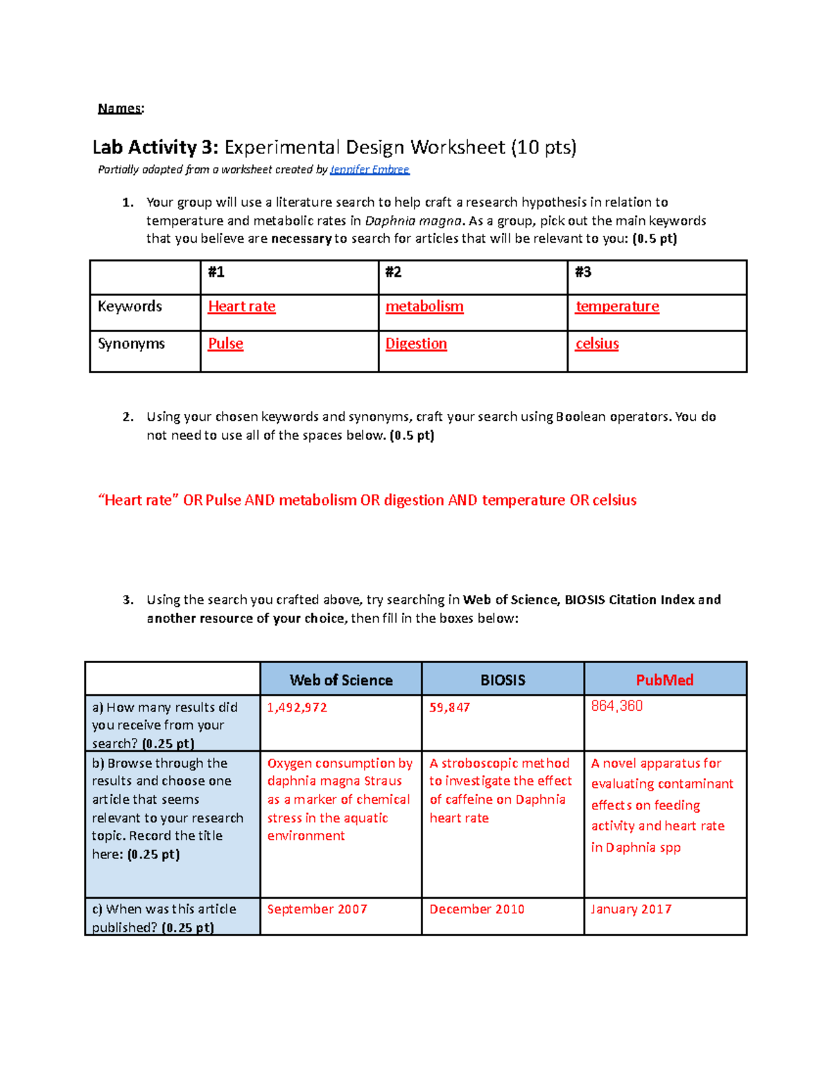 Biol 115 Lab 3 Experimental Design - Names: Lab Activity 3: Experimental Design Worksheet (10 ...