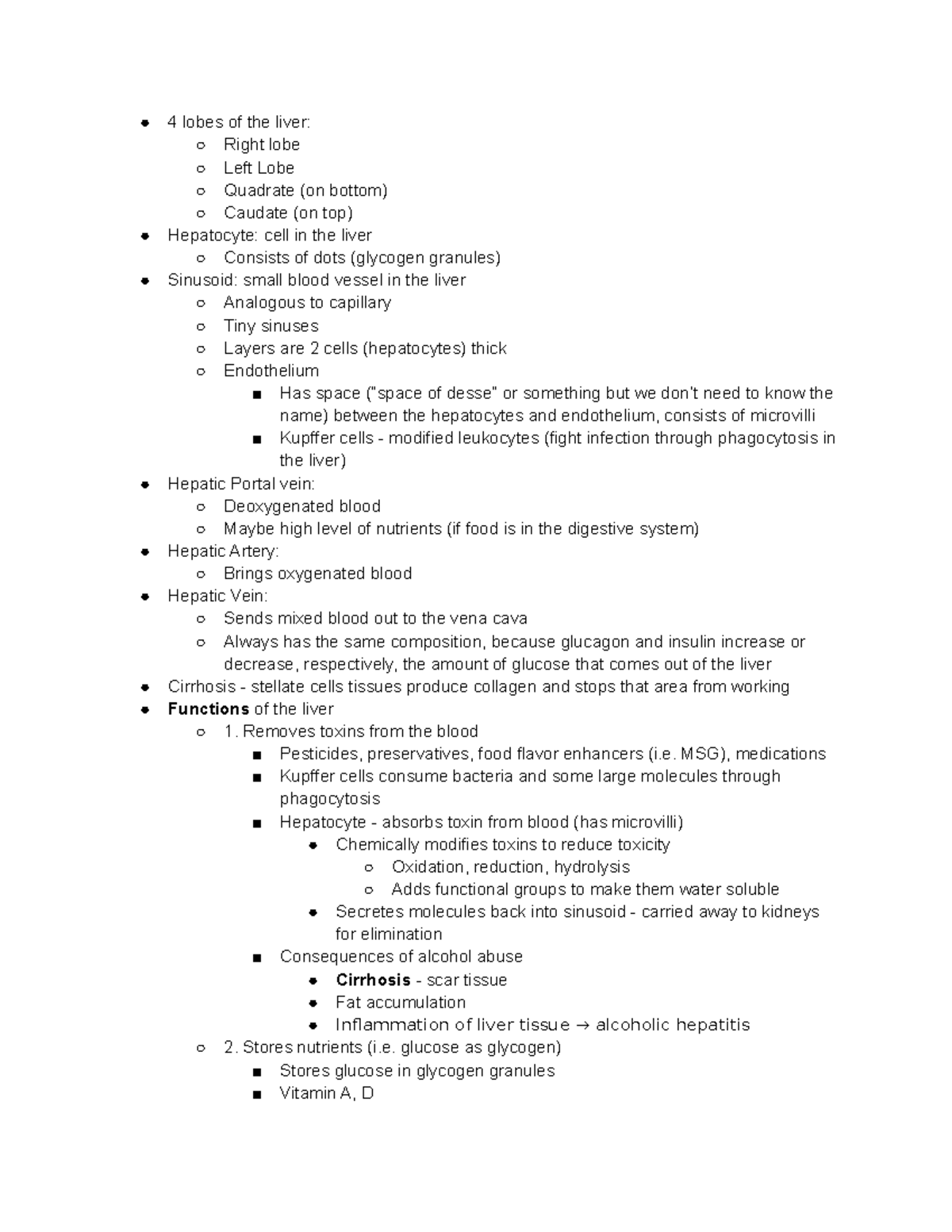 Liver - Lecture notes 13 - 4 lobes of the liver: Right lobe Left Lobe ...