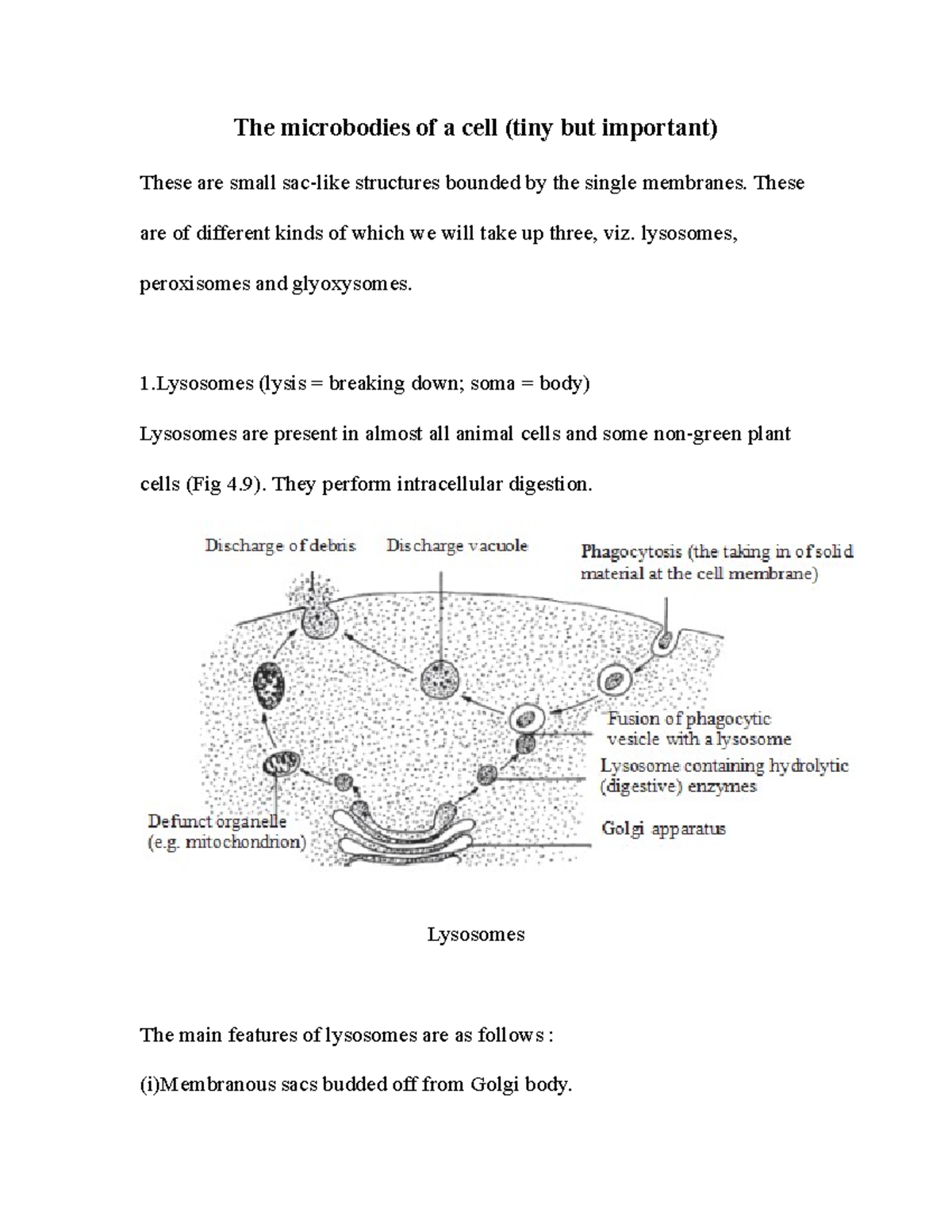 The microbodies of a cell - These are of different kinds of which we ...