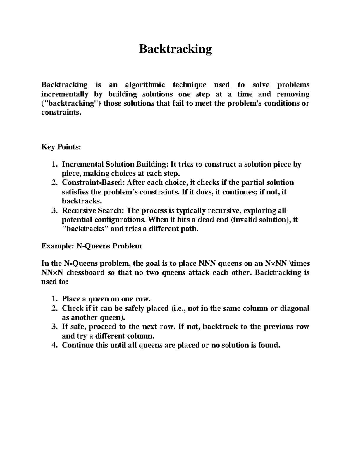 Backtracking - Backtracking Backtracking is an algorithmic technique ...