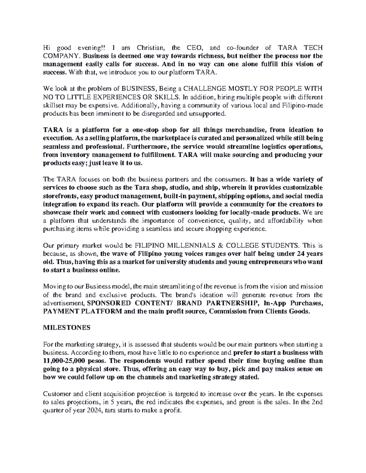 Investors Pitch Script 1 - Hi good evening!! I am Christian, the CEO ...