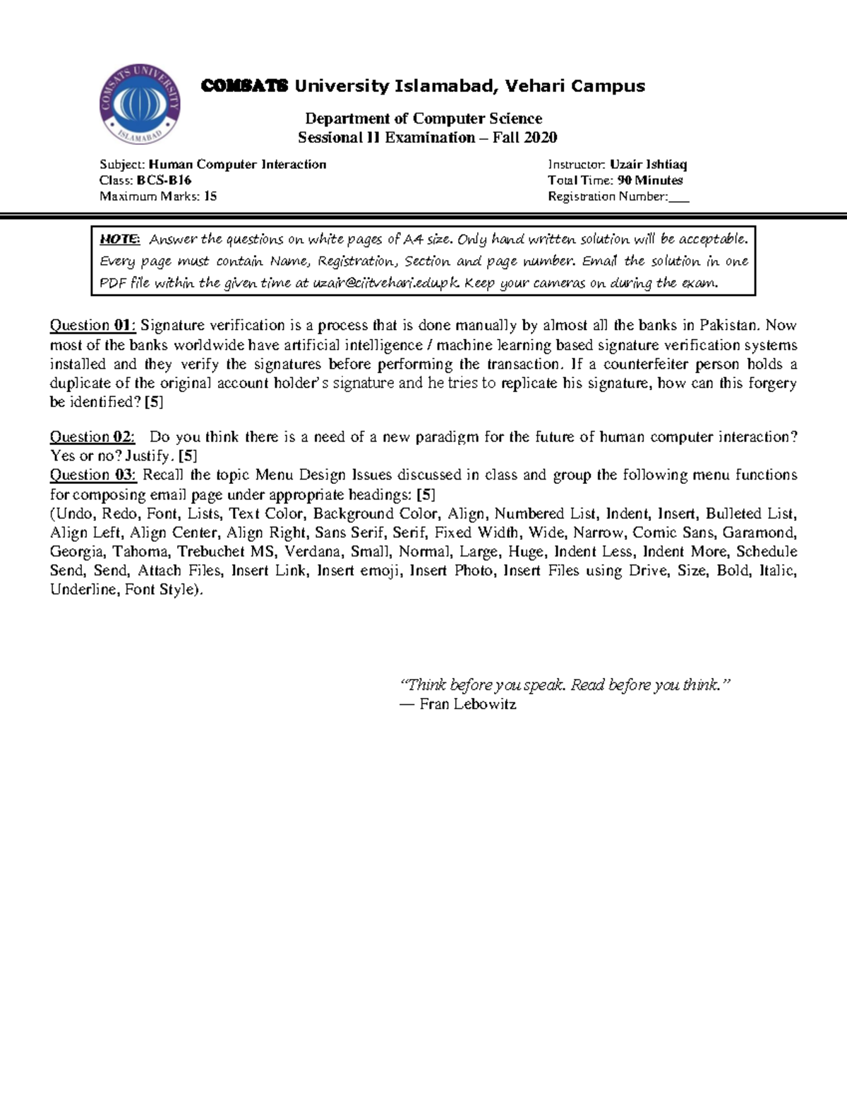 HCI Paper S2 for BCS B16 - Human Computer Interaction - CUI - Studocu