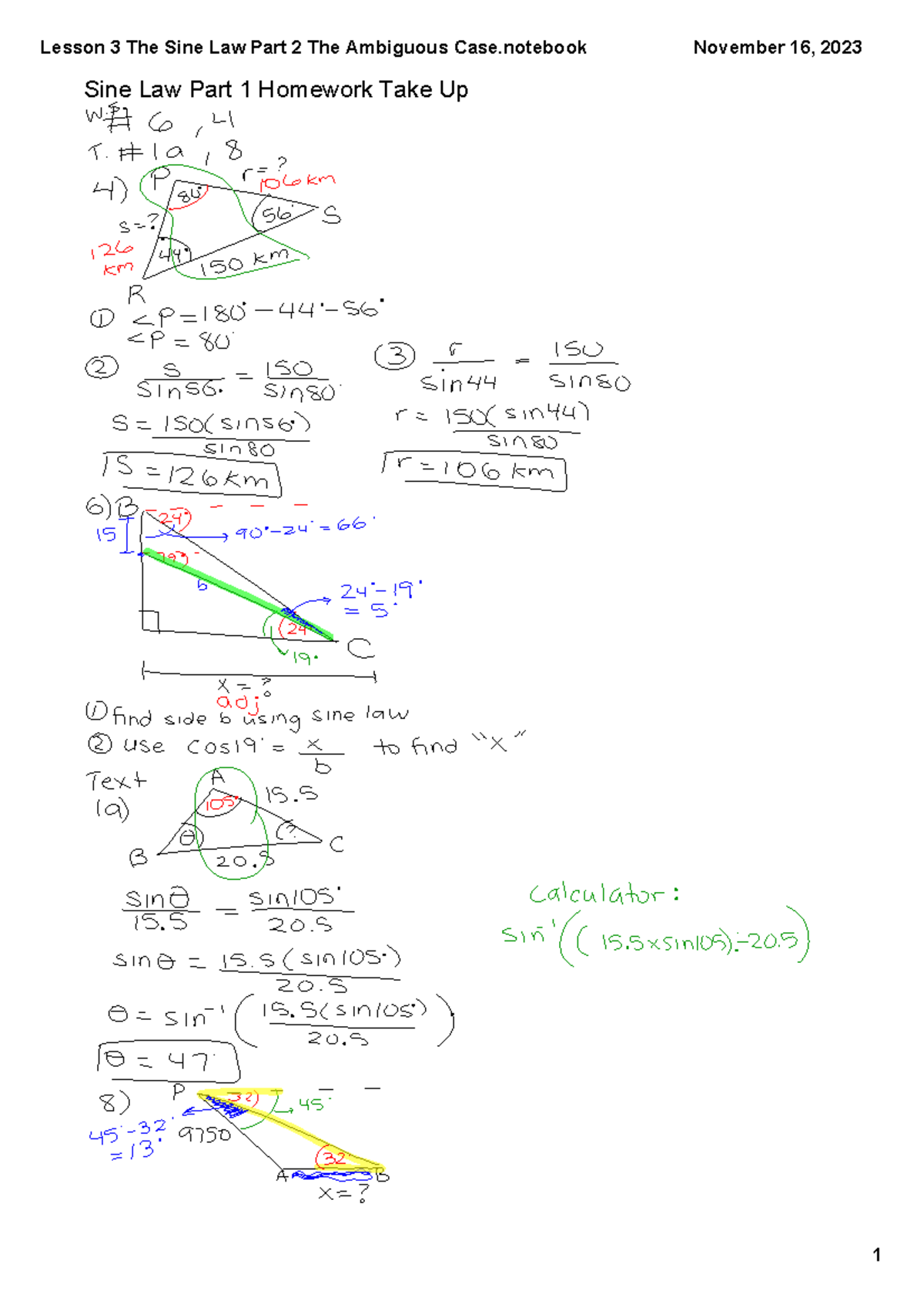 Lesson 3 The Sine Law Part 2 The Ambiguous Case filled in lesson sheets ...