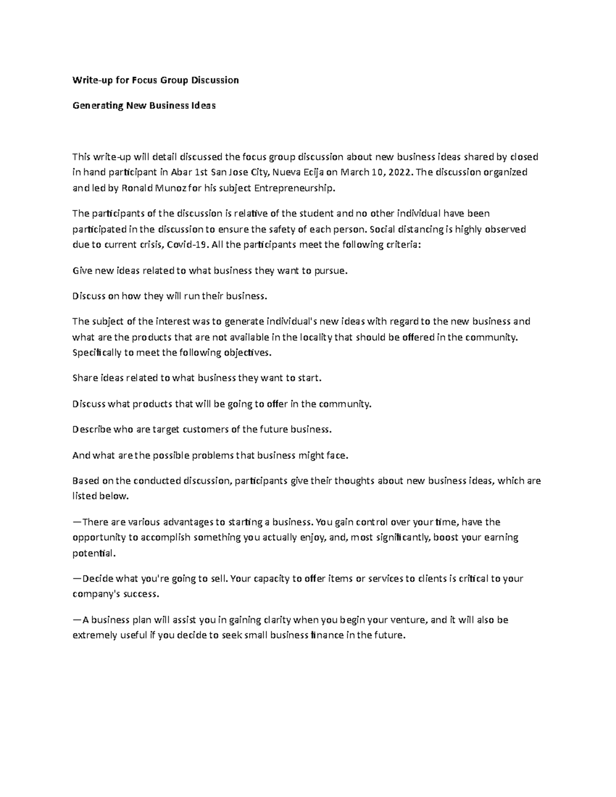 The production of good and applicable - Write-up for Focus Group ...