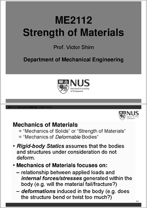 ME2112-(Part 1)-Statics-L1 - ME2112 (Part 1) Chap 1 1 Faculty of Engineering Department of - Studocu