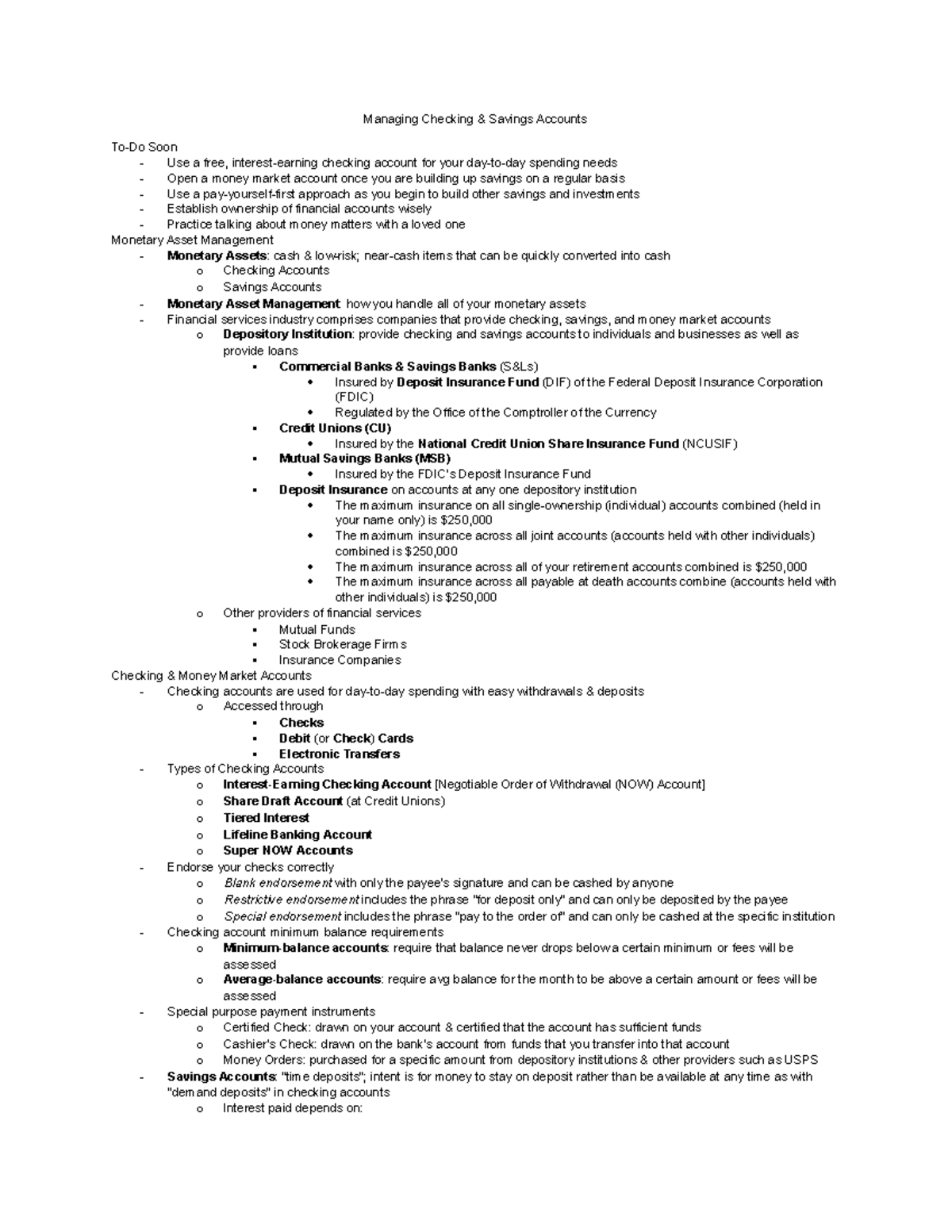 Managing Checking and Savings Accounts - Managing Checking & Savings ...
