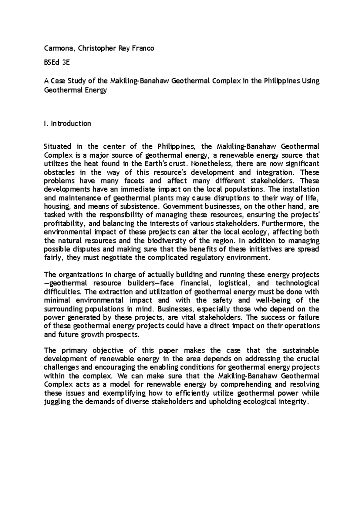 Envi sci - Carmona, Christopher Rey Franco BSEd 3E A Case Study of the ...