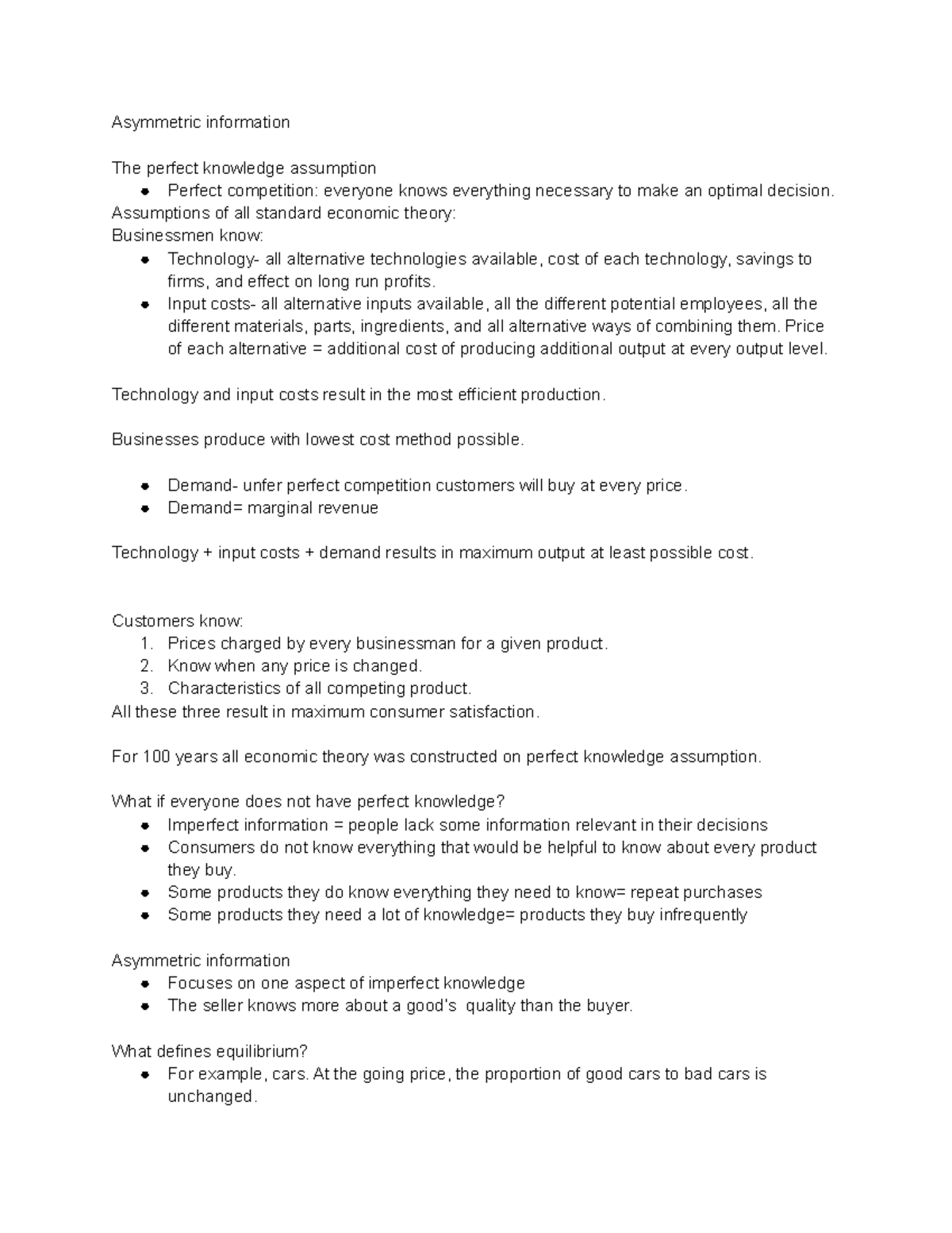 Micro theory asymmetric information notes - Asymmetric information The ...