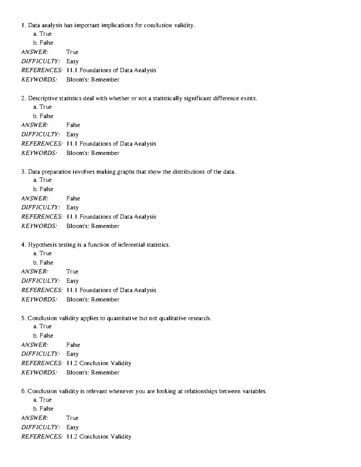 Multiple choices, practice questions, test bank 5 - 1. Data analysis ...