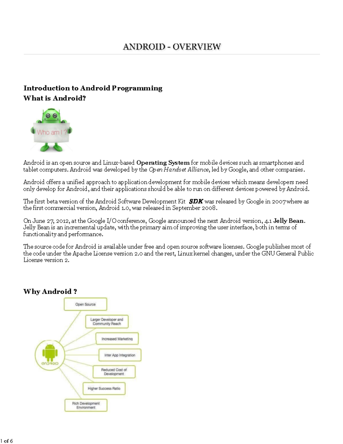 1. Android Overview - work - Introduction to Android Programming What is Android? Android is an ...