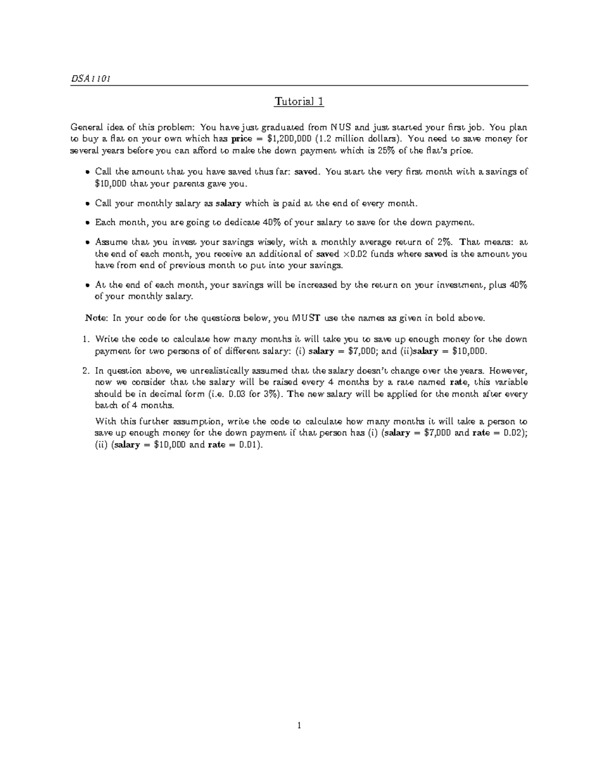 Tutorial 01 Qn Dddddddd Dsa Tutorial 1 General Idea Of This Problem You Have Just Graduated