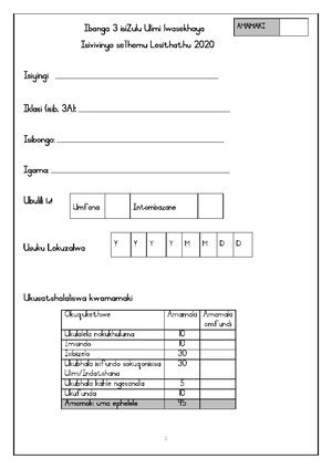 Grade 1 Term 3 Mathematics Assessment 2020 Mem0 - Studocu