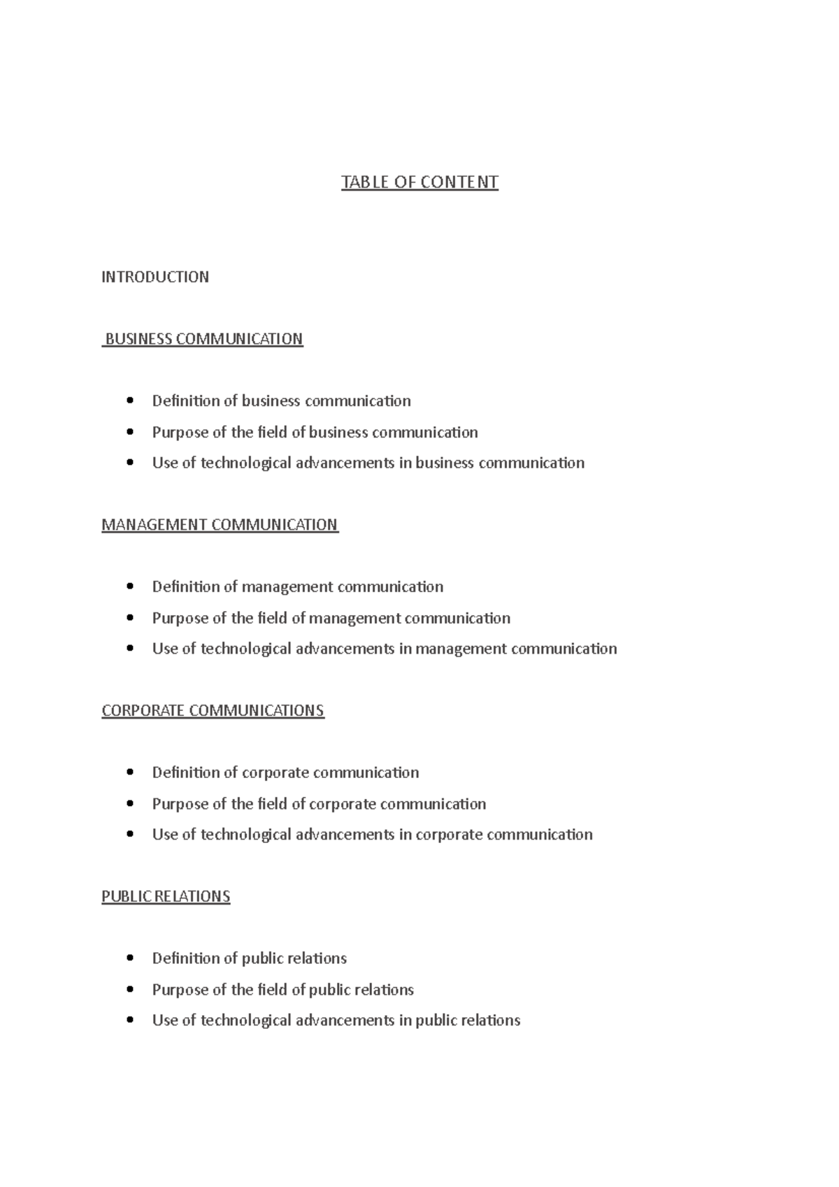 COM4805 1 - good - TABLE OF CONTENT INTRODUCTION BUSINESS COMMUNICATION ...