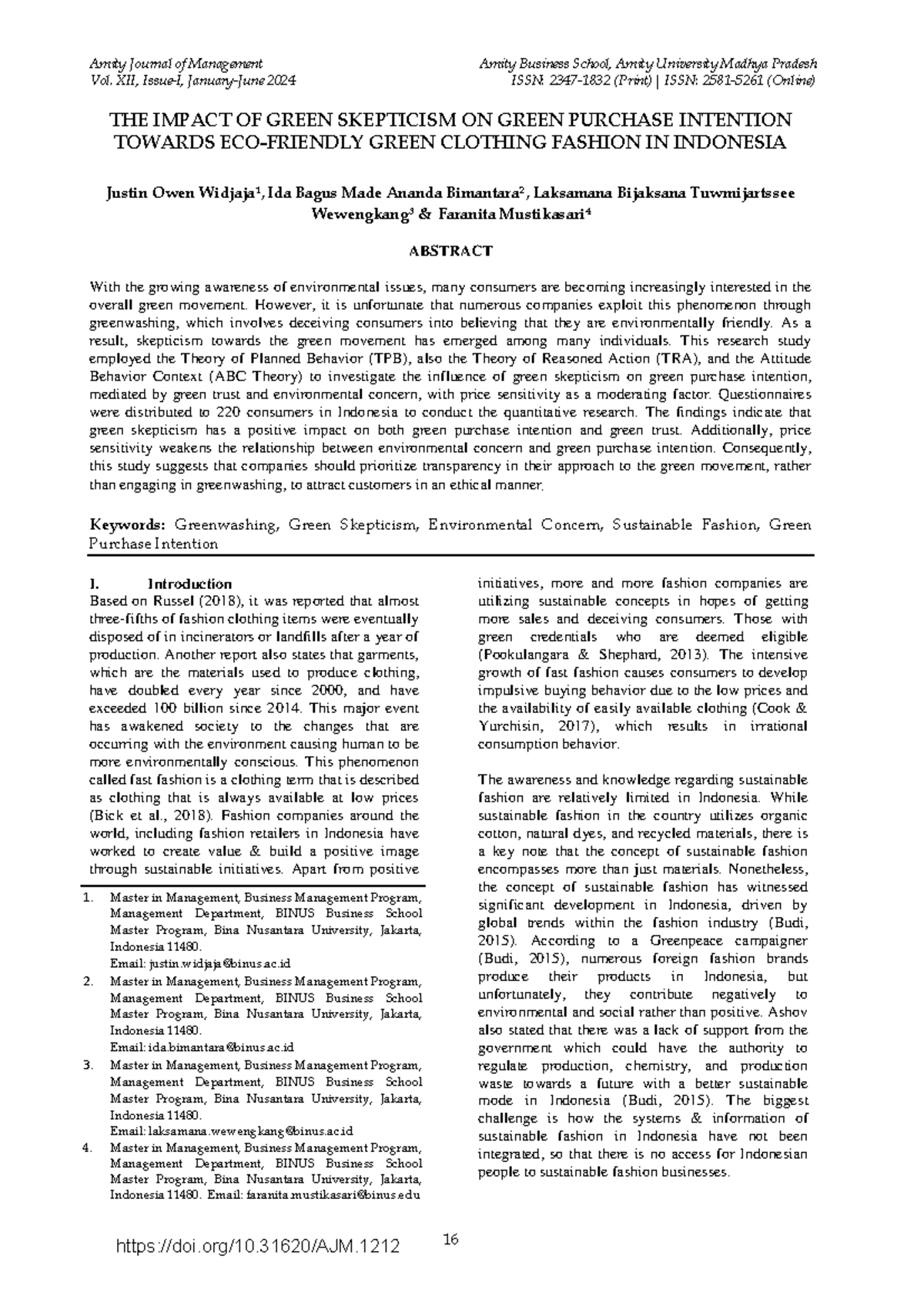 Ajm june 2024 paper 2 - abc - Amity Journal of Management Amity ...