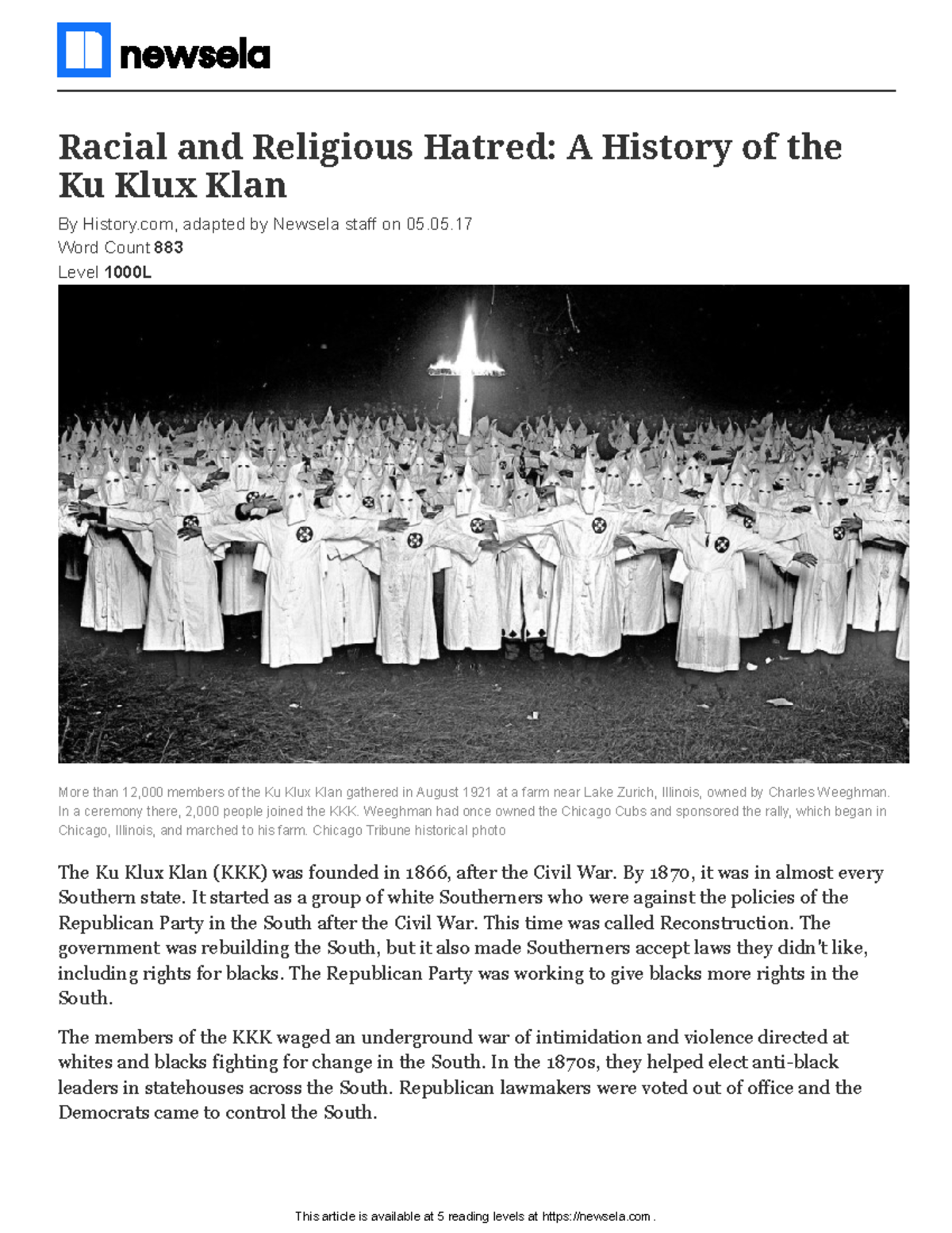 History of the KKK - Something - This article is available at 5 reading ...