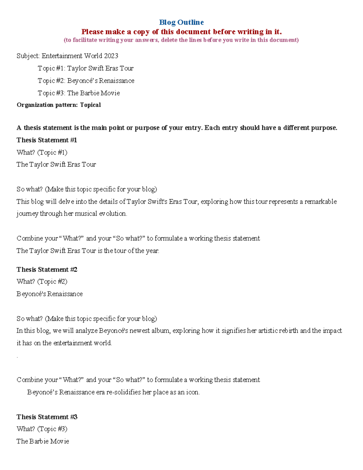 Blog Outline - blog post assignment - Blog Outline Please make a copy ...