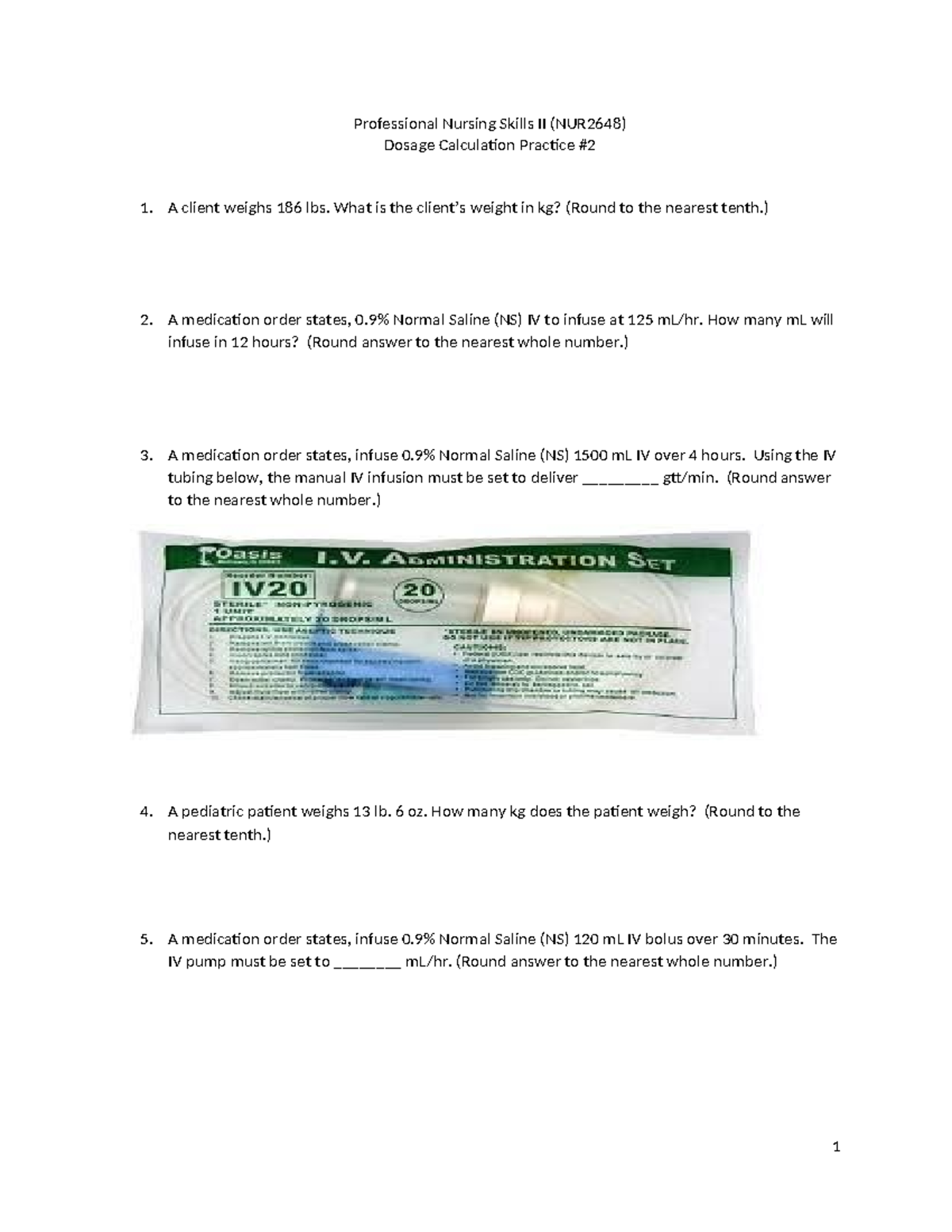 Module 10 - Dosage Calculation Worksheet - Professional Nursing Skills ...