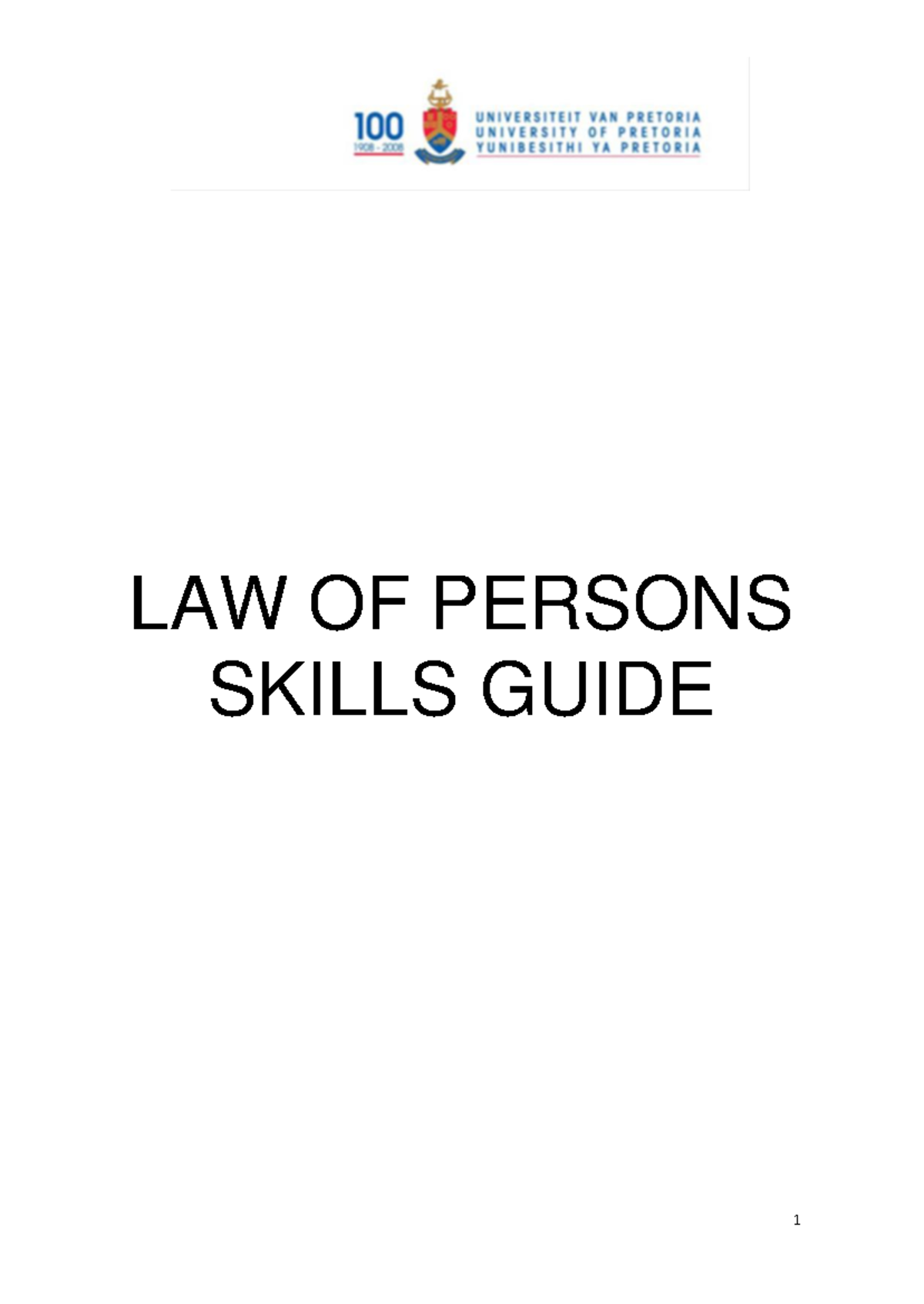 PSR 110 Skills guide 2024 - LAW OF PERSONS SKILLS GUIDE TABLE OF ...