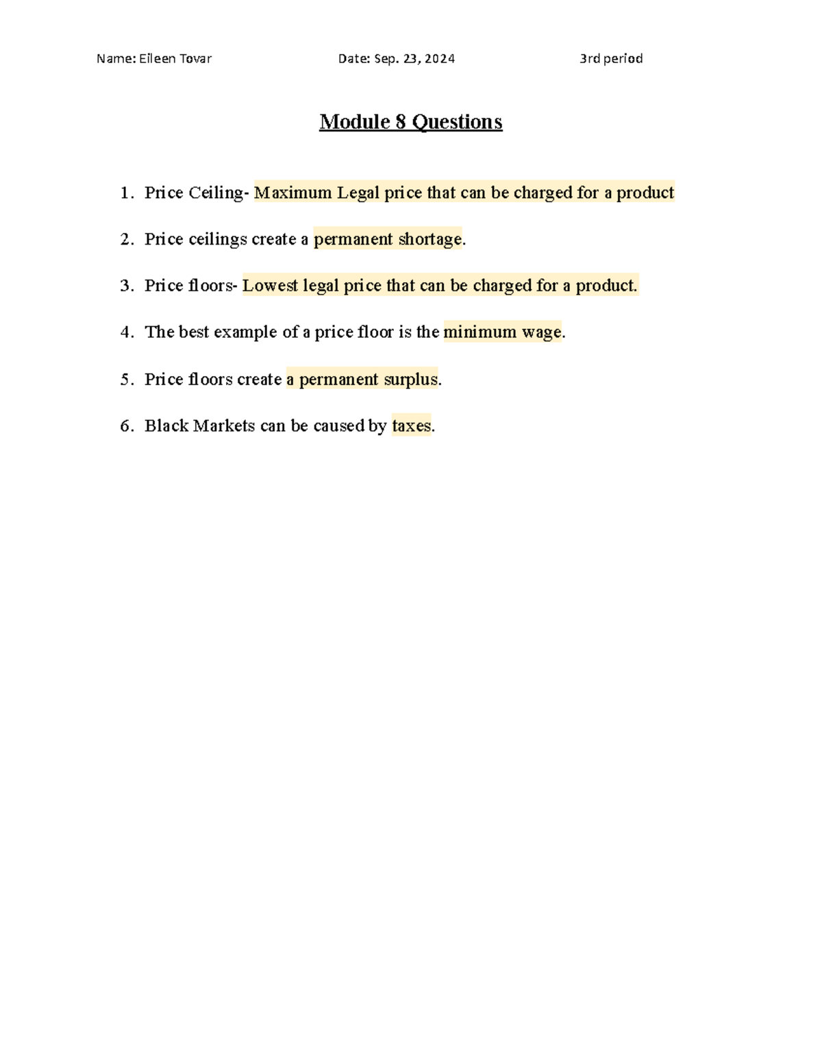 Module 8 Video Questions - ECON 202 - Name: Eileen Tovar Date: Sep. 23 ...