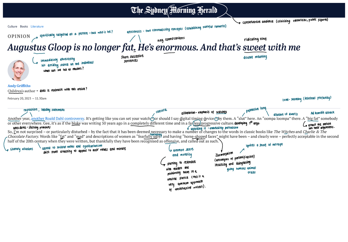 Argument Analysis Annotated Sample - Another year, another Roald Dahl ...