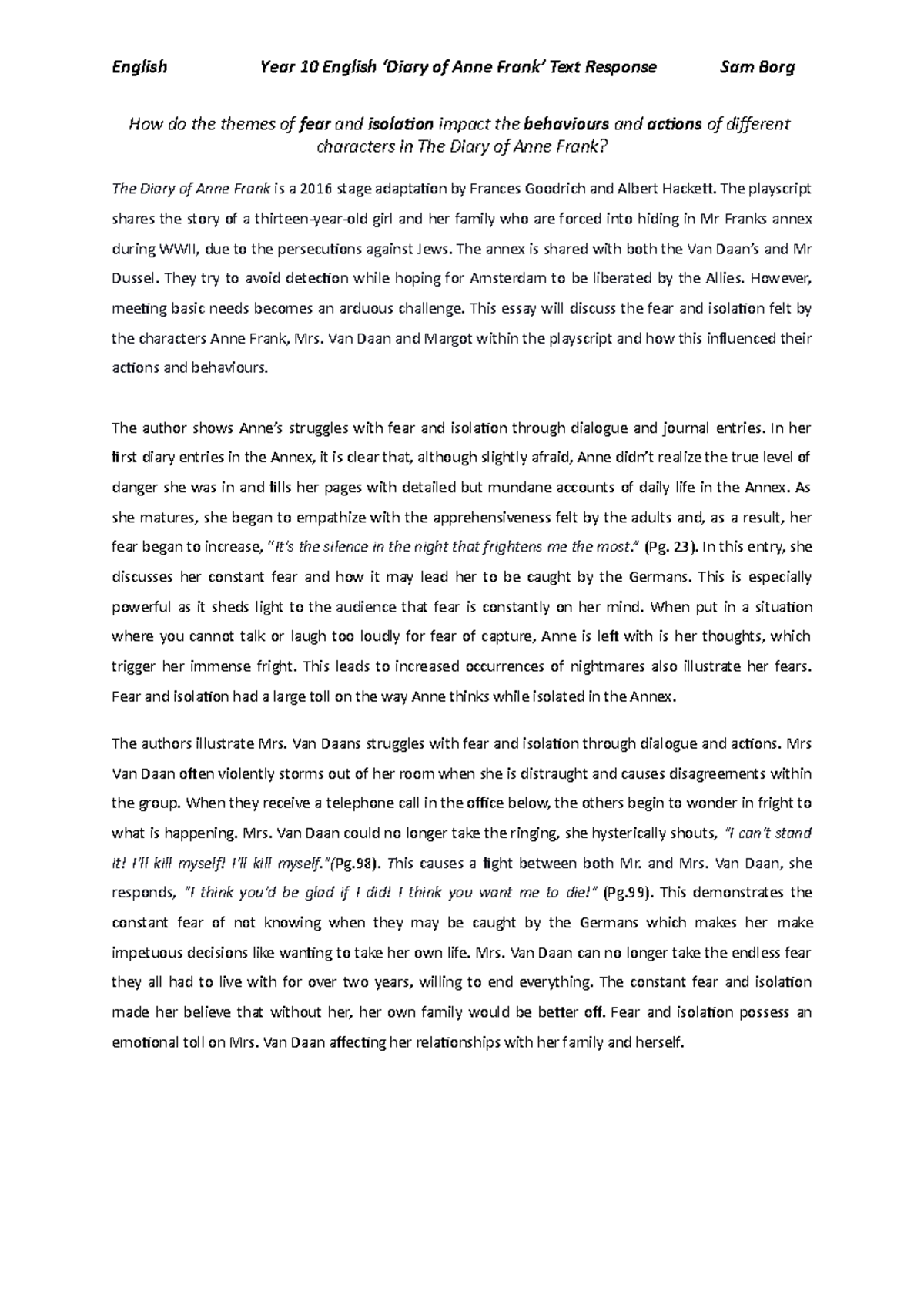 ‘Diary of Anne Frank’ Text Response (1) - ESOL1701 - Flinders - Studocu