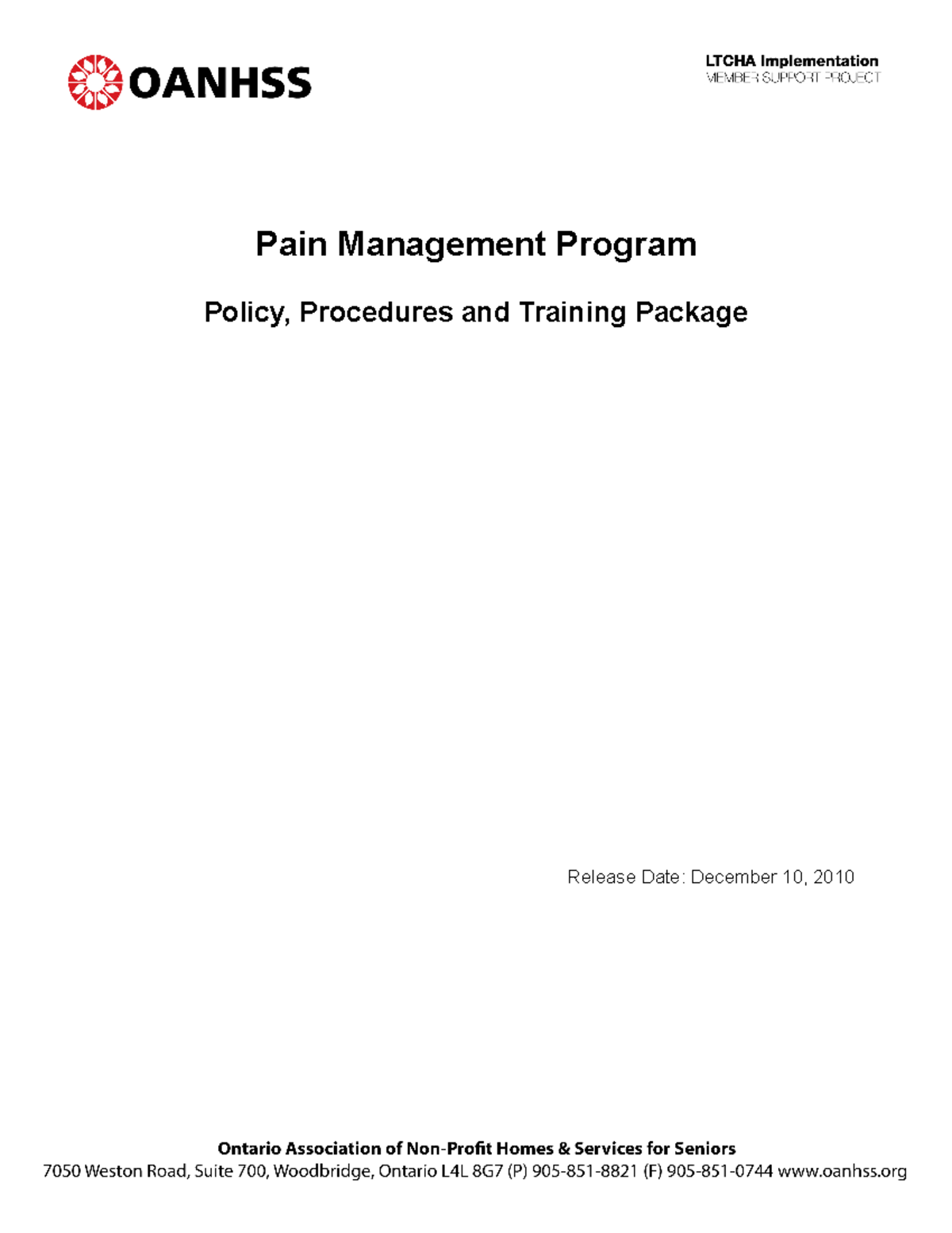 Pain Management Program Policy and P and Training Package - Pain ...