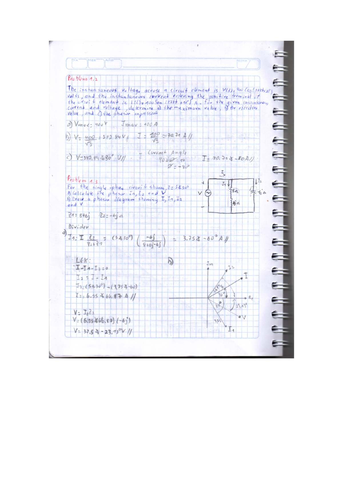 Three phase exercise - Problem 1 The instan taneous voltage across a ...