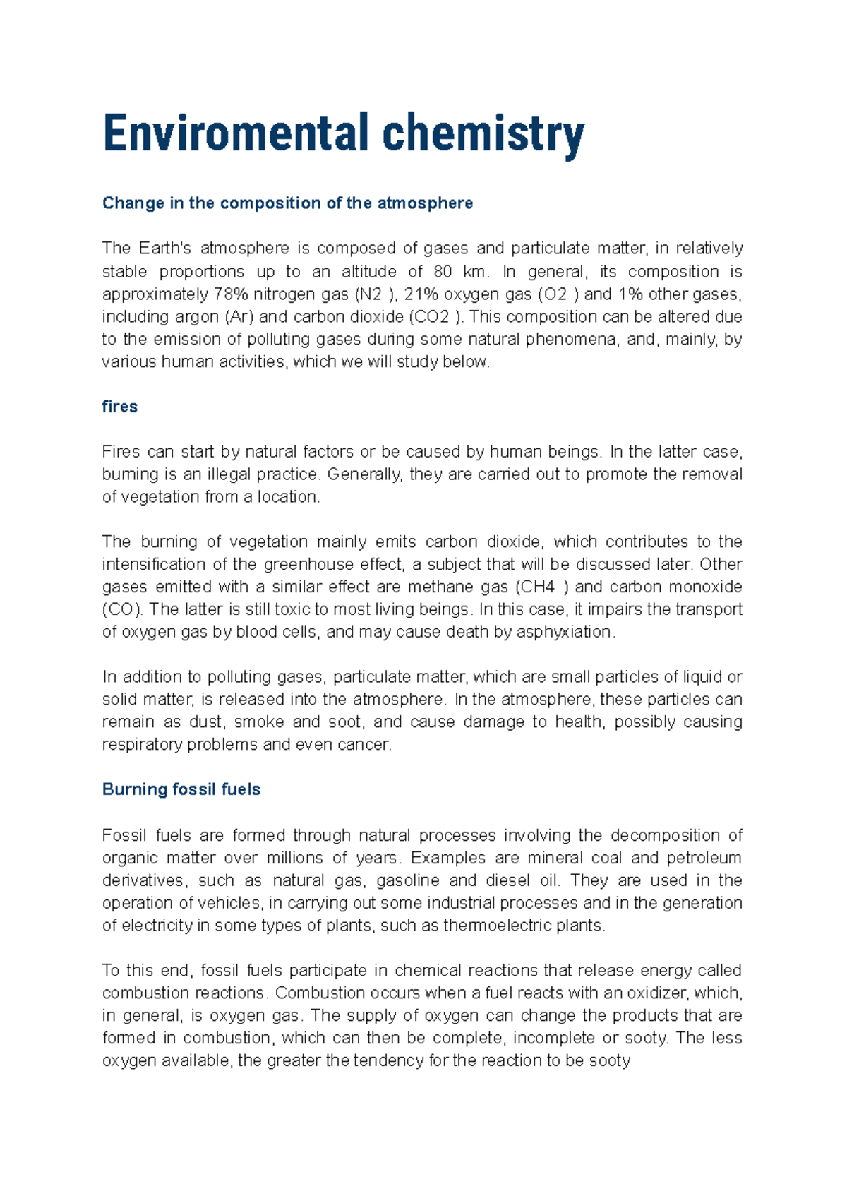 Environmental chemistry. - Enviromental chemistry Change in the ...