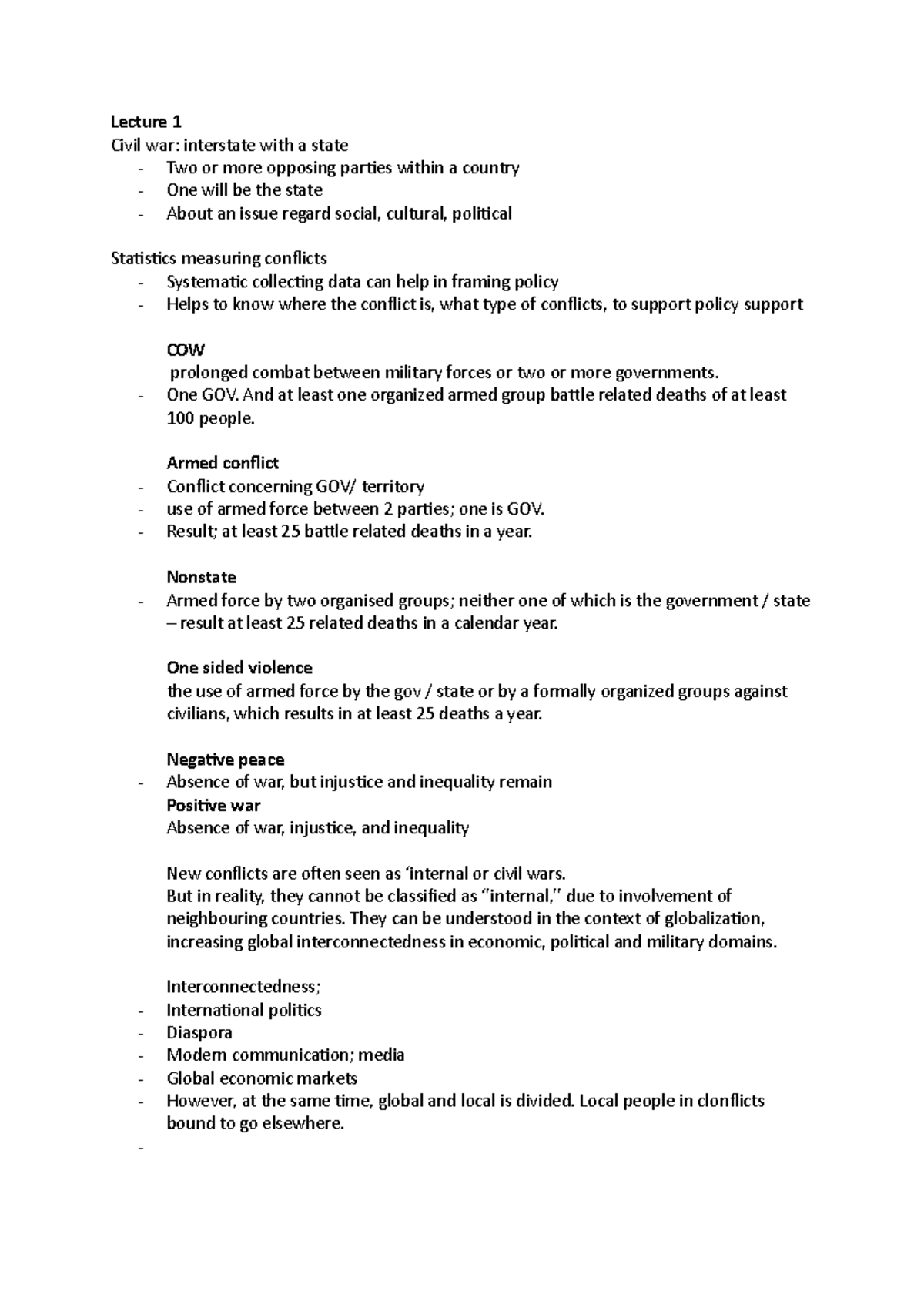 Civil war - summary of the important slides - Lecture 1 Civil war ...
