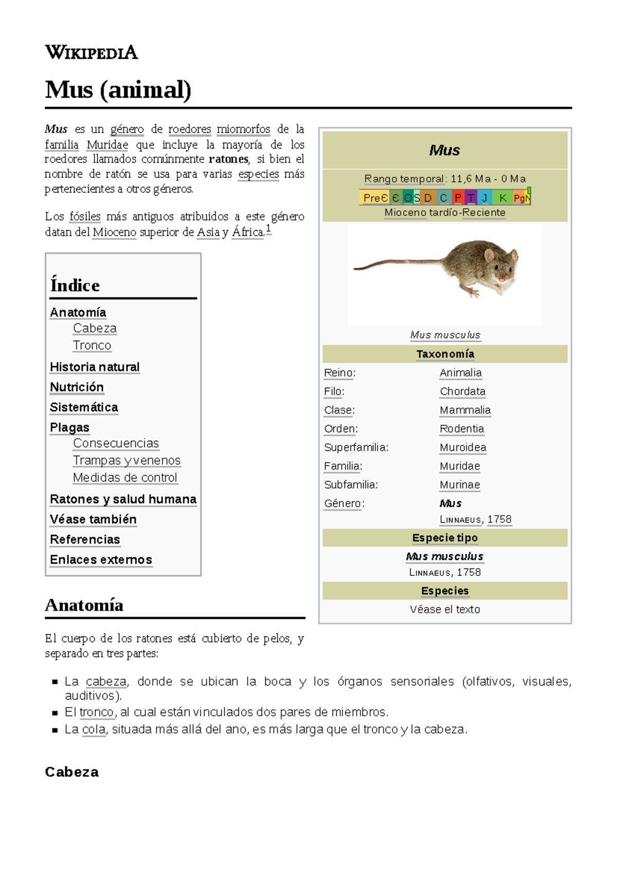 Mus (animal) - apuntes - Mus Rango temporal: 11,6 Ma - 0 Ma Mioceno ...