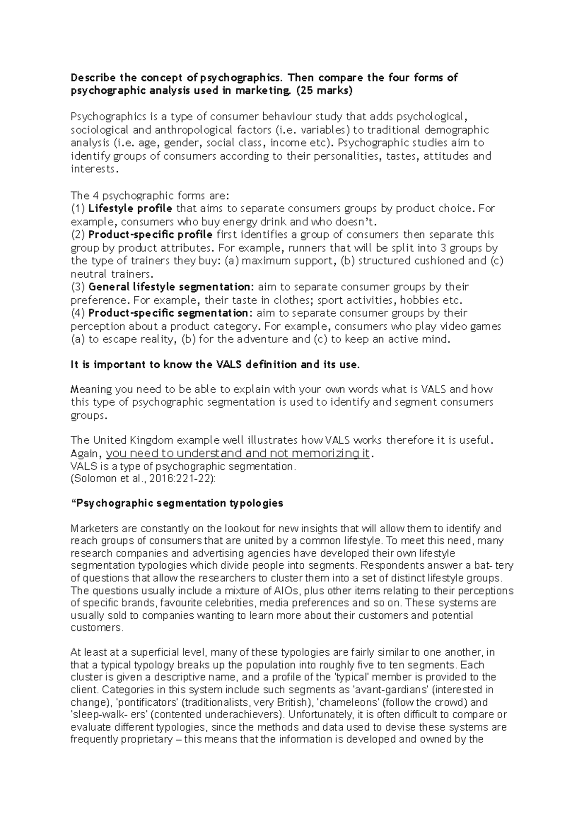 Practice question - Psychographics - Describe the concept of ...